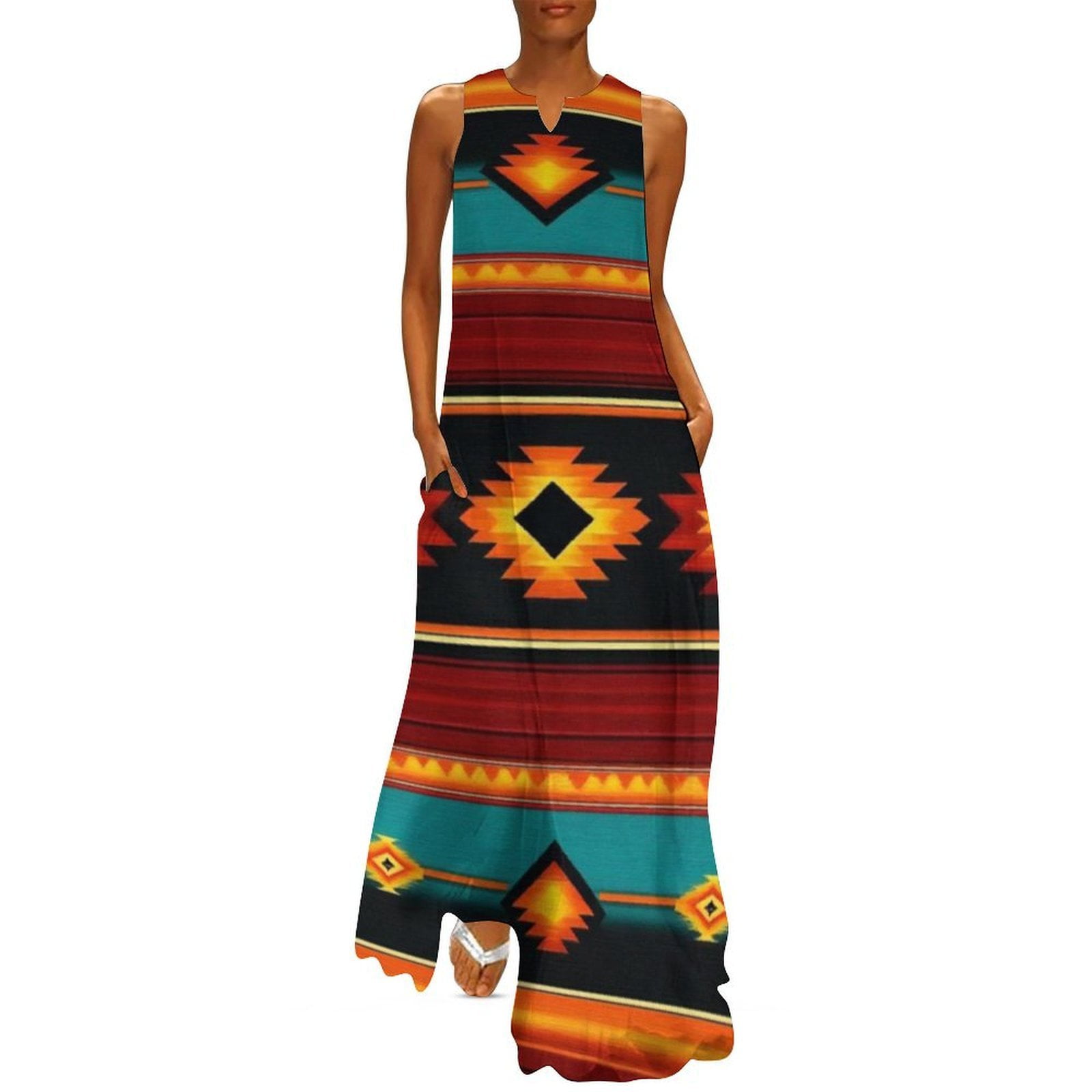 Southwest Nativa Indian Tribal Aztec Geometry Pattern Long Dress luxury ...