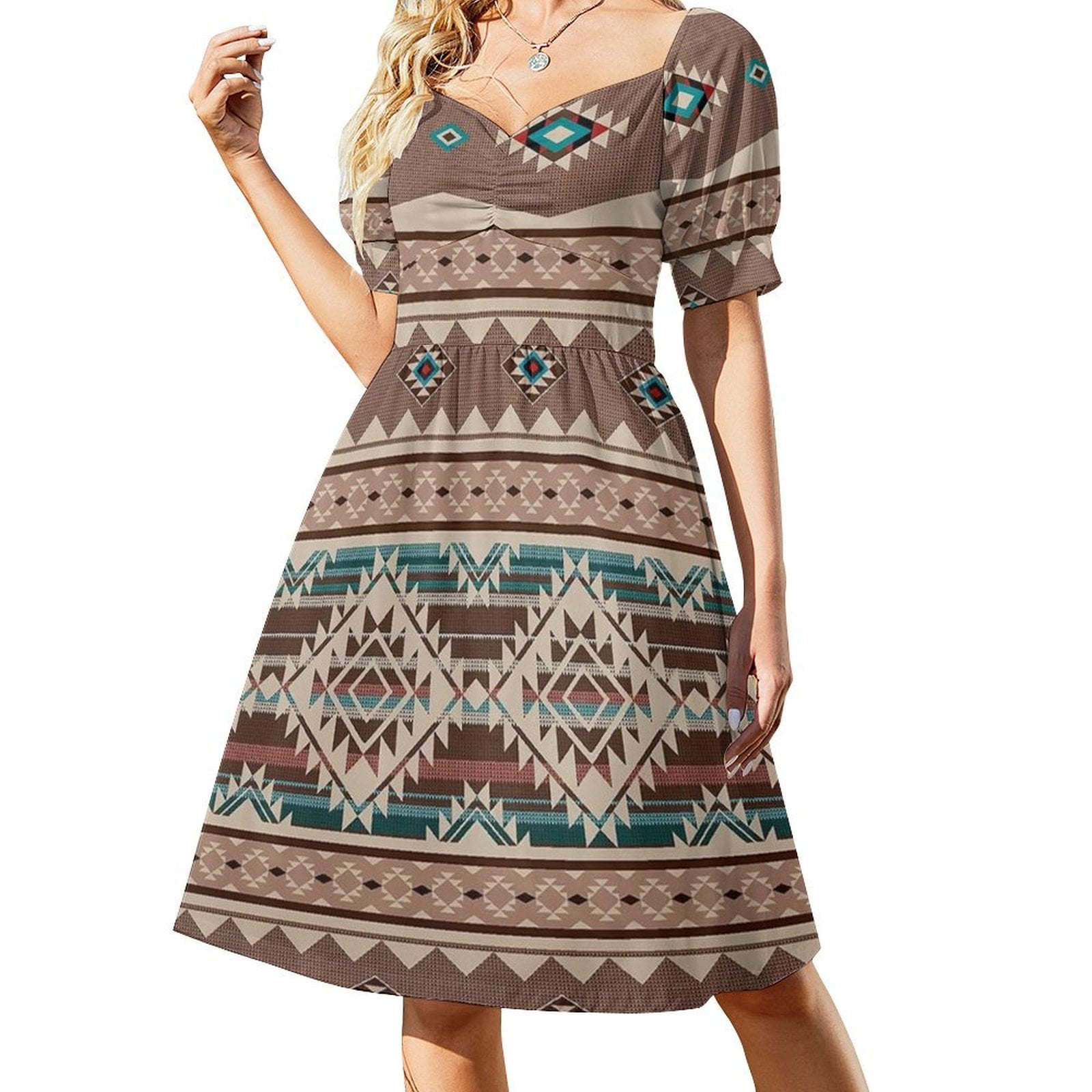 Southwest Native Aztec Short Sleeve Dress Clothes Women's Summer Dress ...