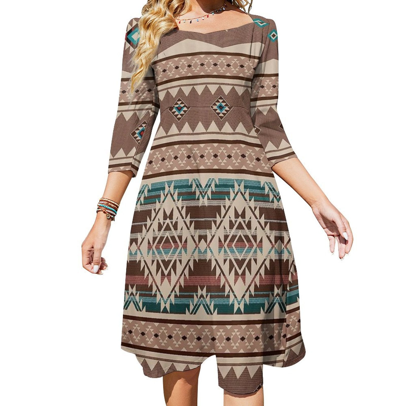 Southwest Native Aztec Sweetheart Knot Flared Dress Fashion Design ...