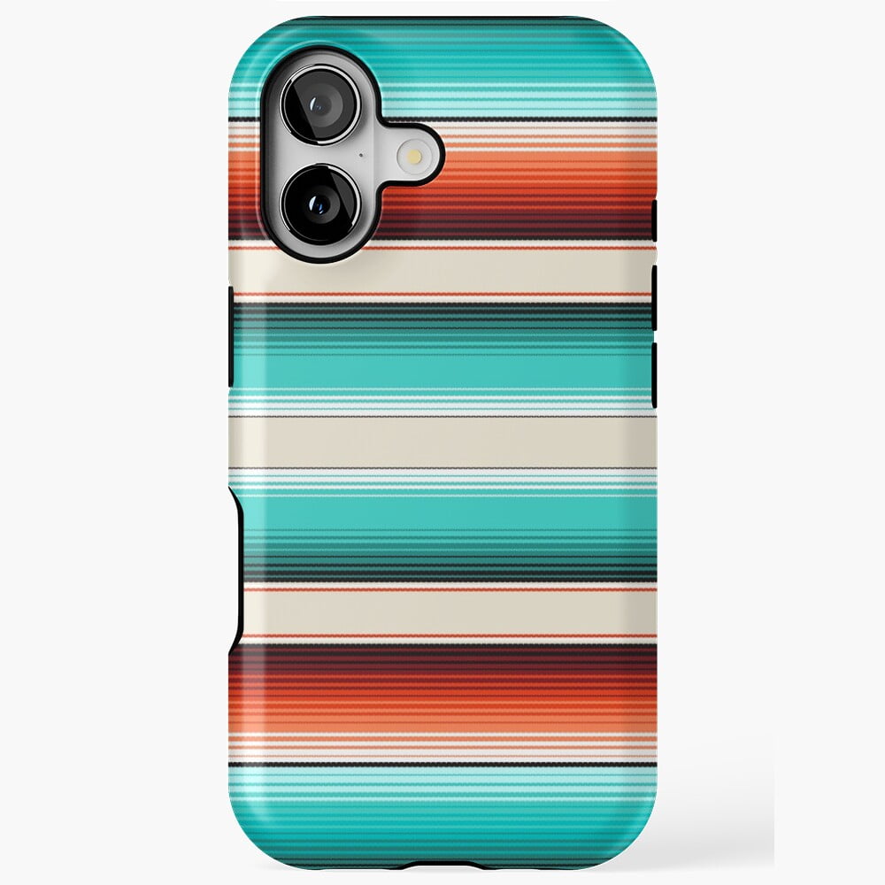 Southwest Serape Blanket Stripes Turquoise Burnt Orange Cartoon with ...