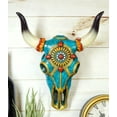 Southwest Steer Bison Cow Aztec Sun Gold And Turquoise Mosaic Skull ...