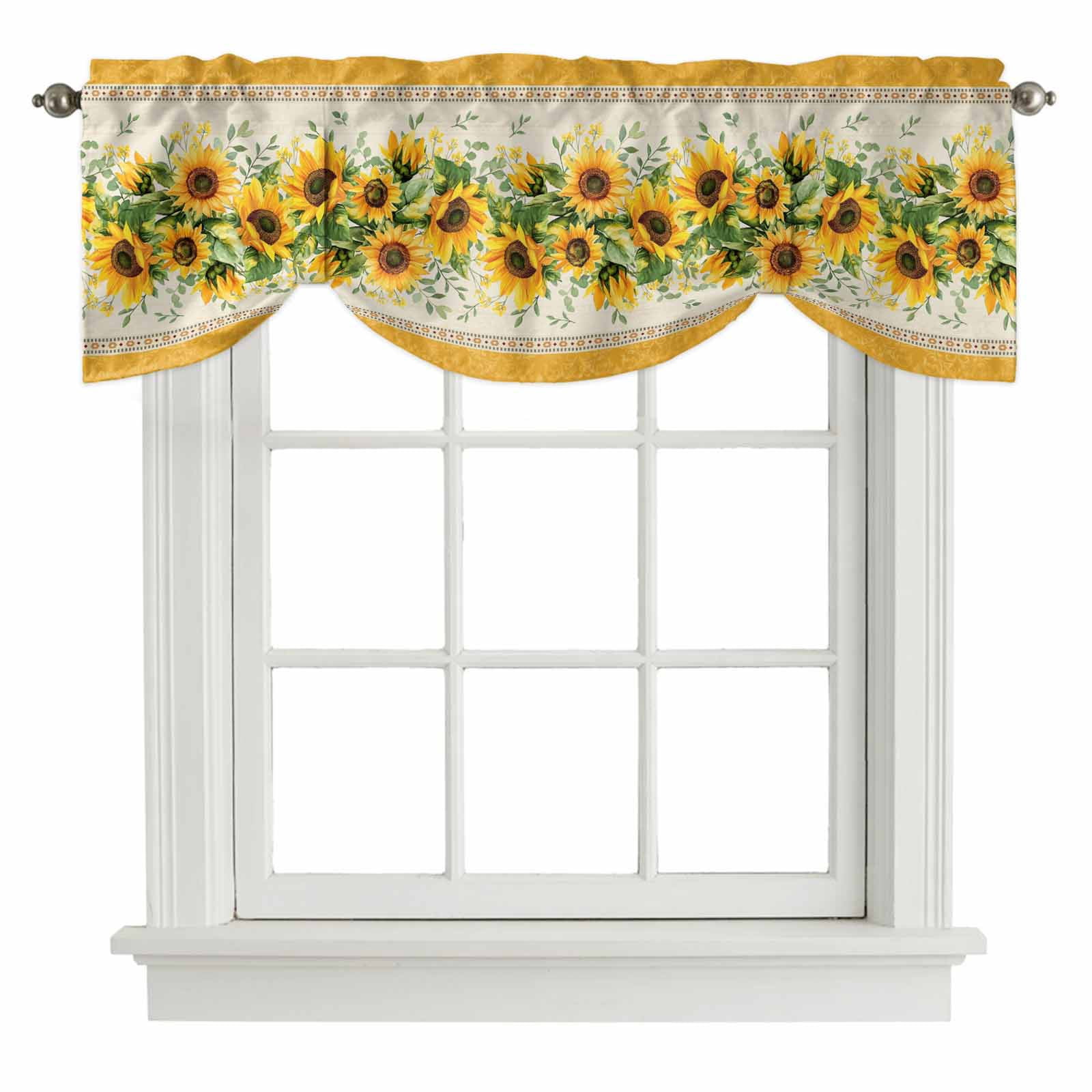 Southwest Sunflowers Tie Up Valance for Windows, Watercolor Country ...