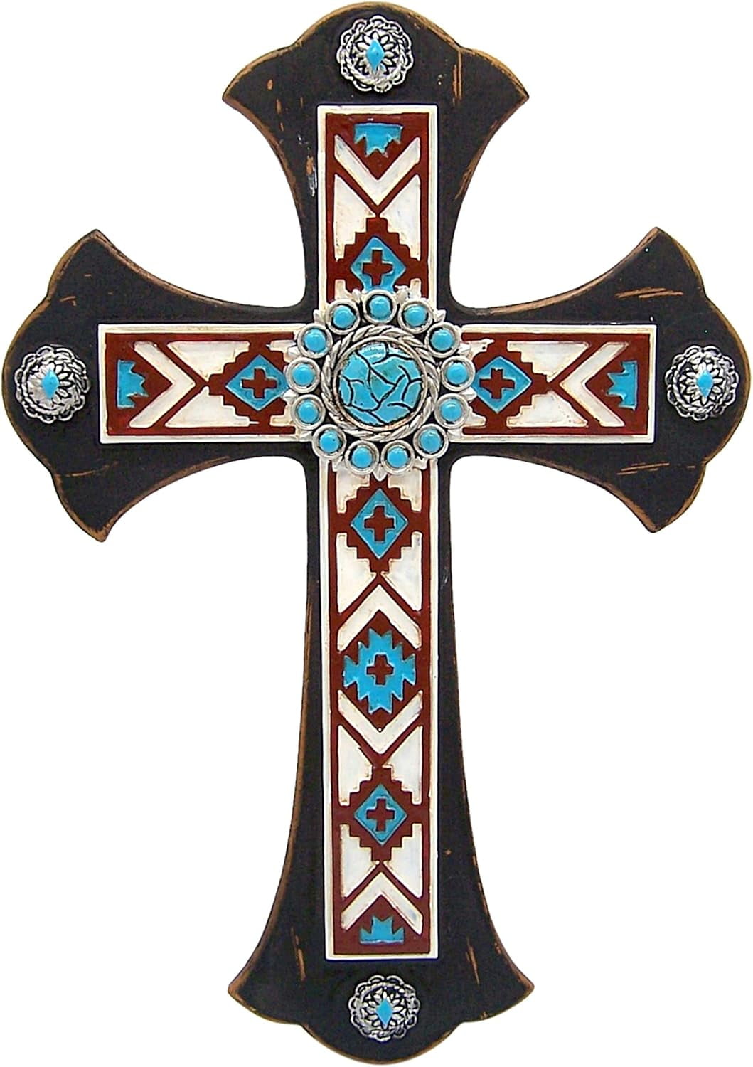 Southwest Wall Cross Featuring a Brown and Turquoise Patterned Design ...