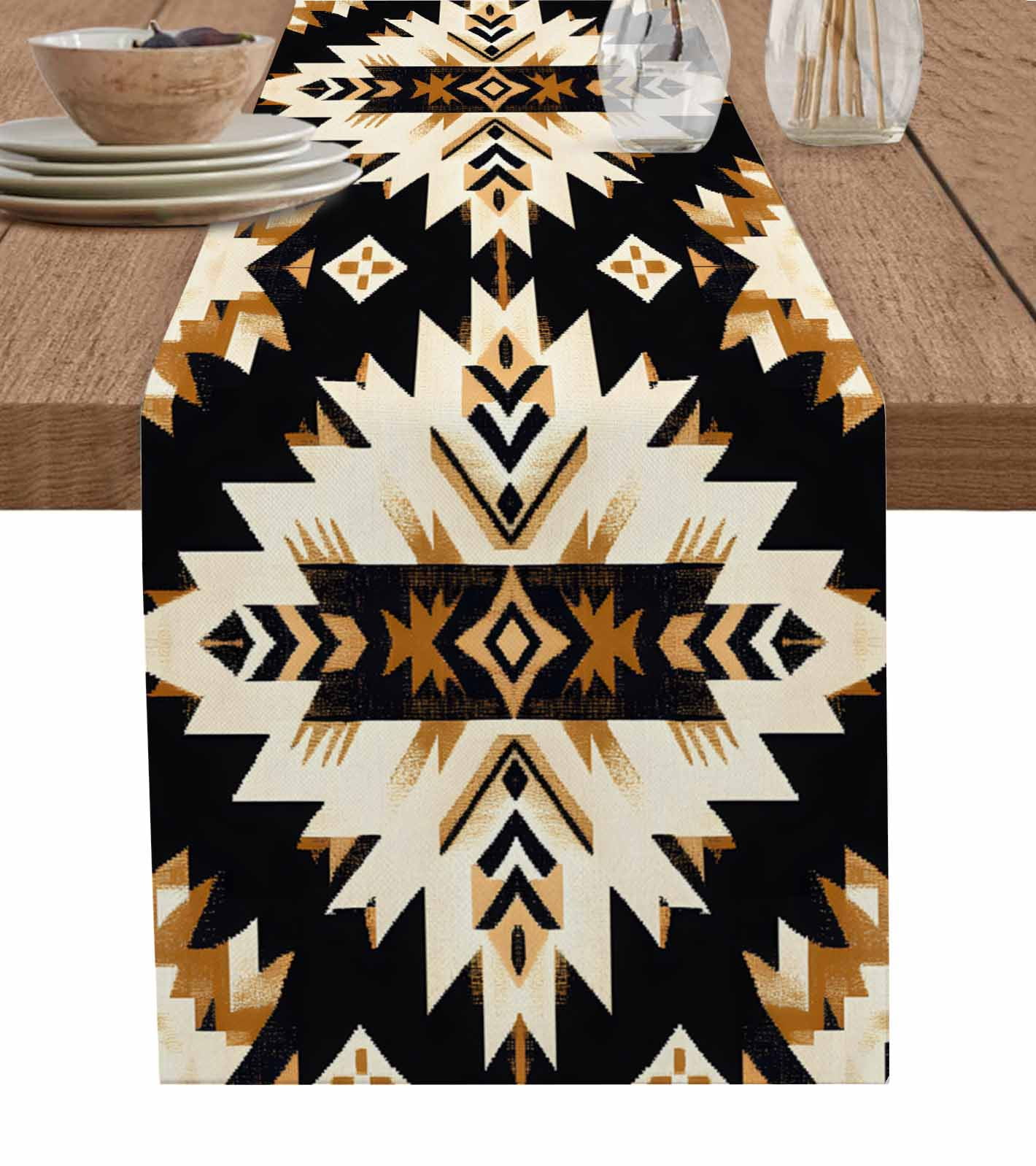 Southwestern Aztec Burlap Cotton Table Runner 13x36 Inches Short, Retro ...