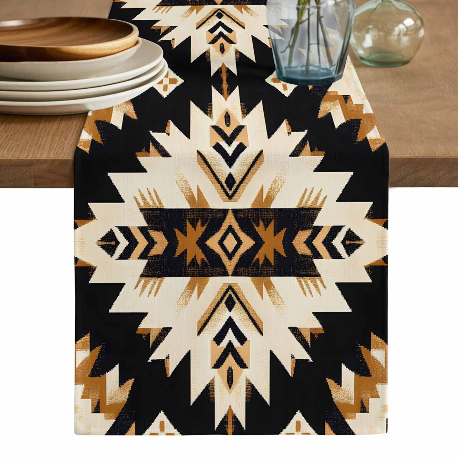Southwestern Aztec Table Runner, Retro National Style Brown Abstract ...