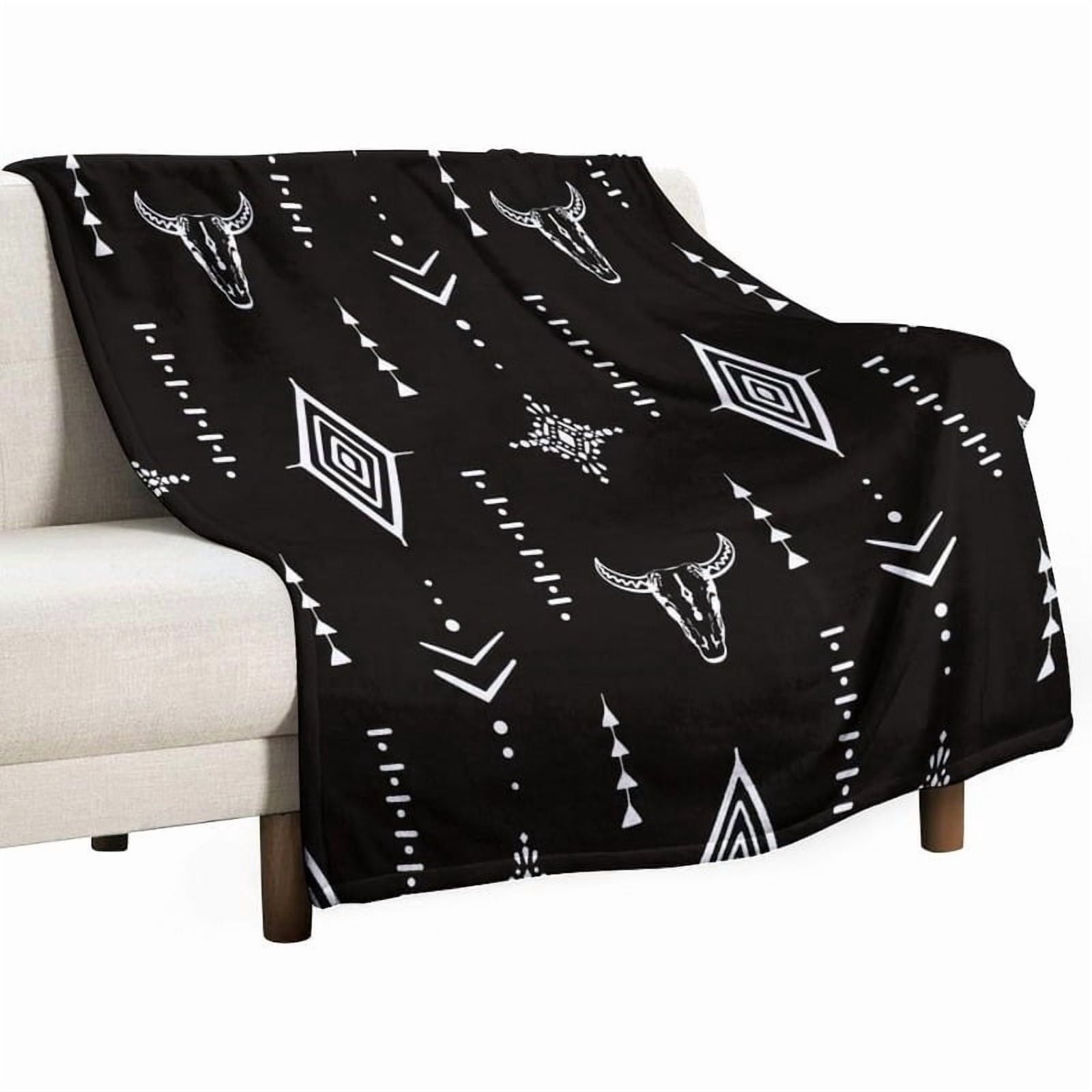 Southwestern Aztec Tribal Throw Blanket Cozy Bull Skull & Geometric ...