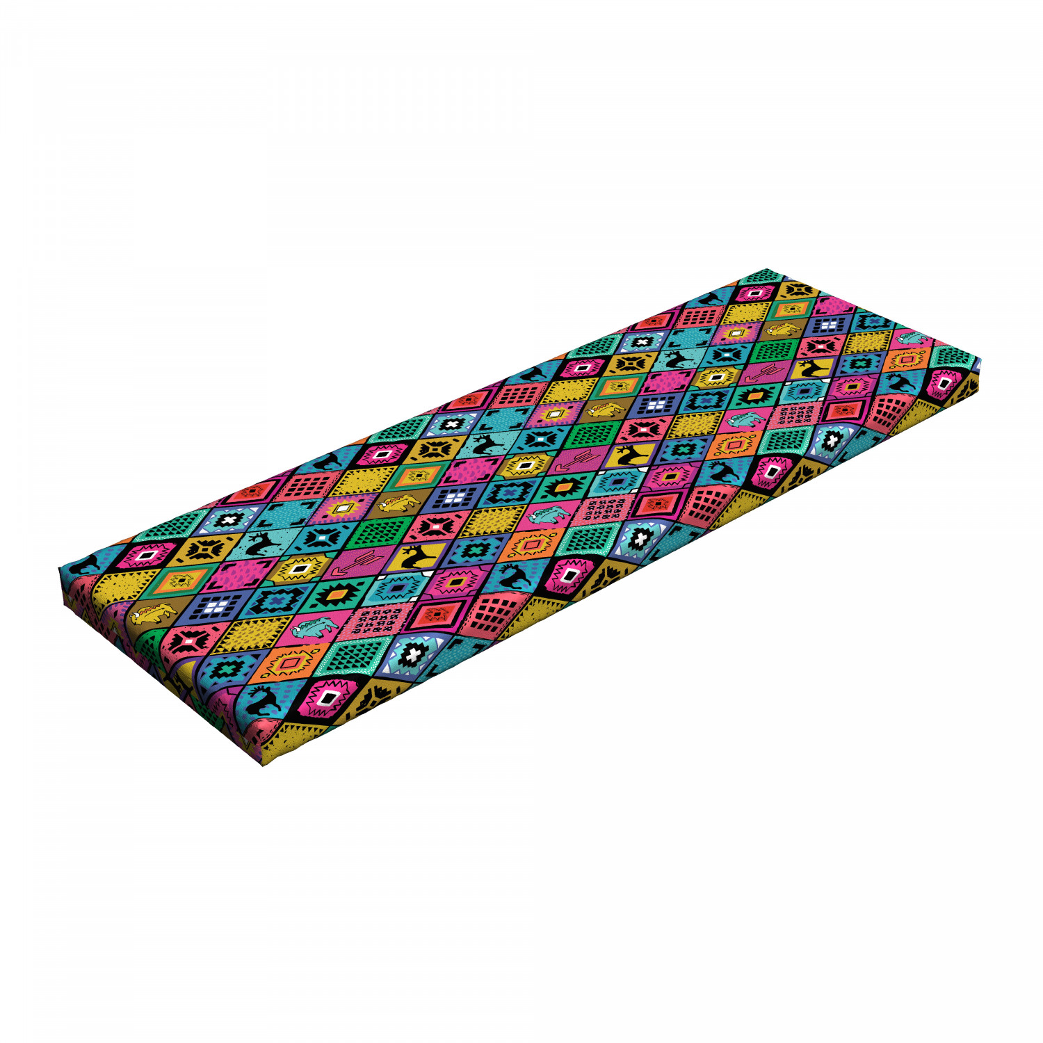 Southwestern Bench Pad, Patchwork Style Pattern in Hand Drawn Style and ...