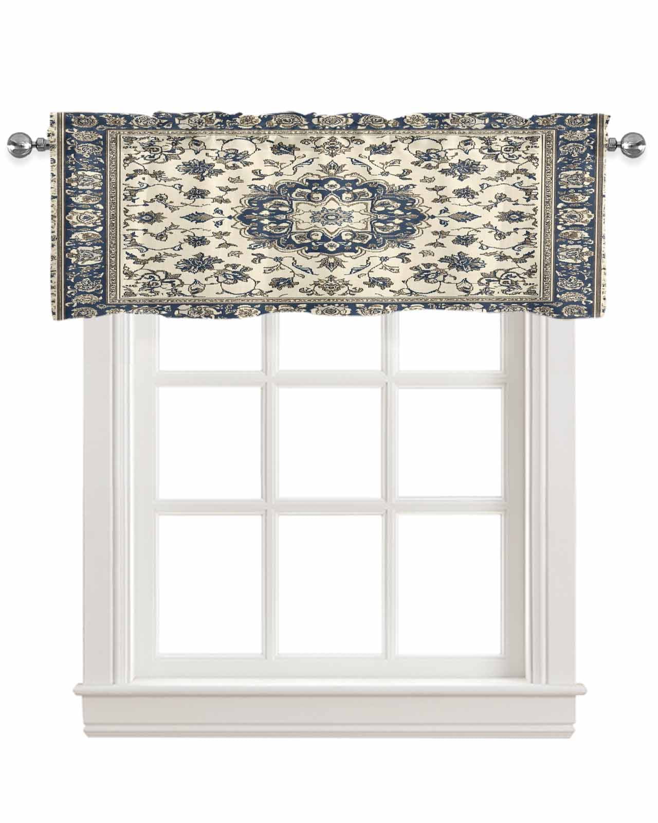 Southwestern Boho Blue Kitchen Valances for Windows Farmhouse Linen ...