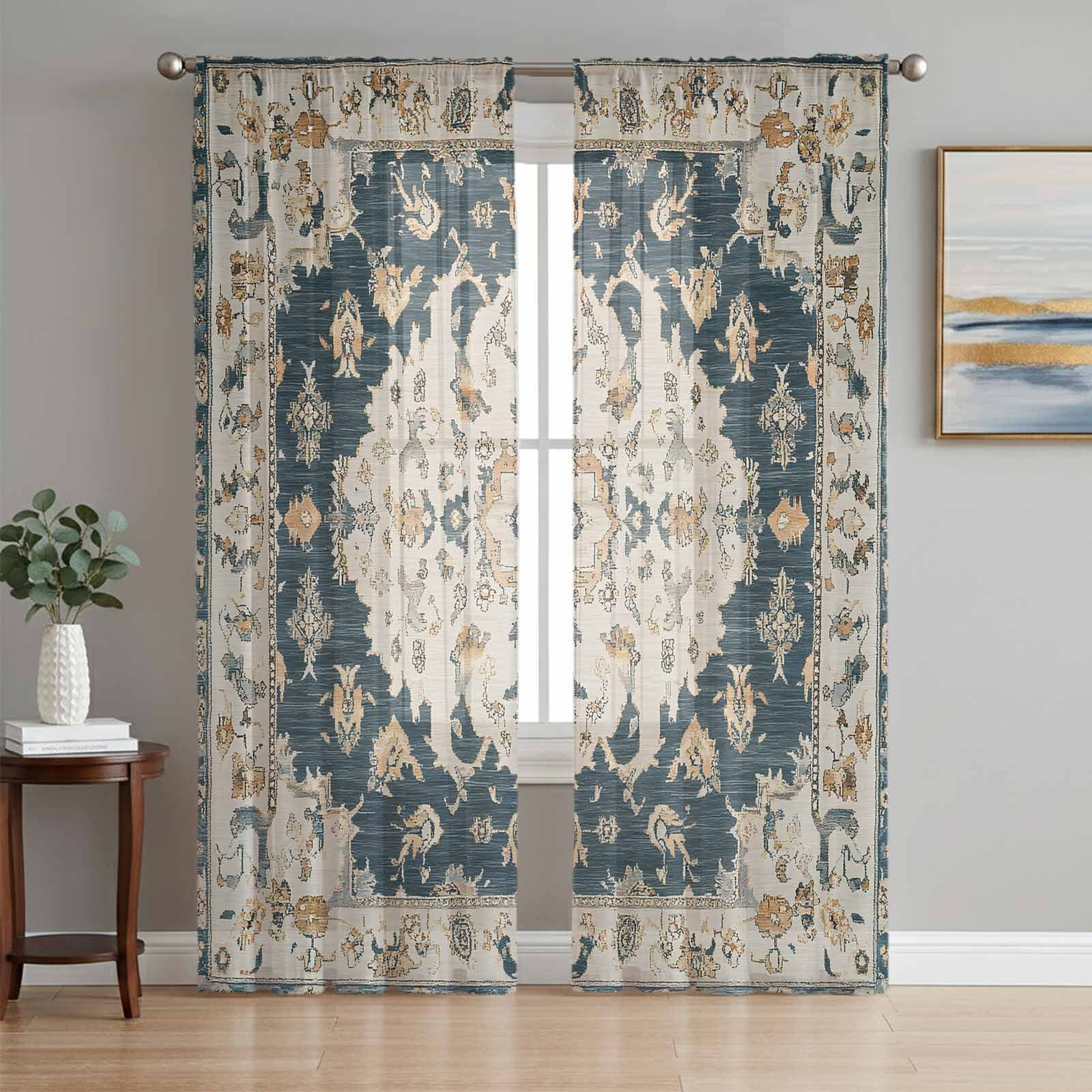Southwestern Boho Sheer Curtains 72 Inch Length 2 Panels Set, Ethnic ...