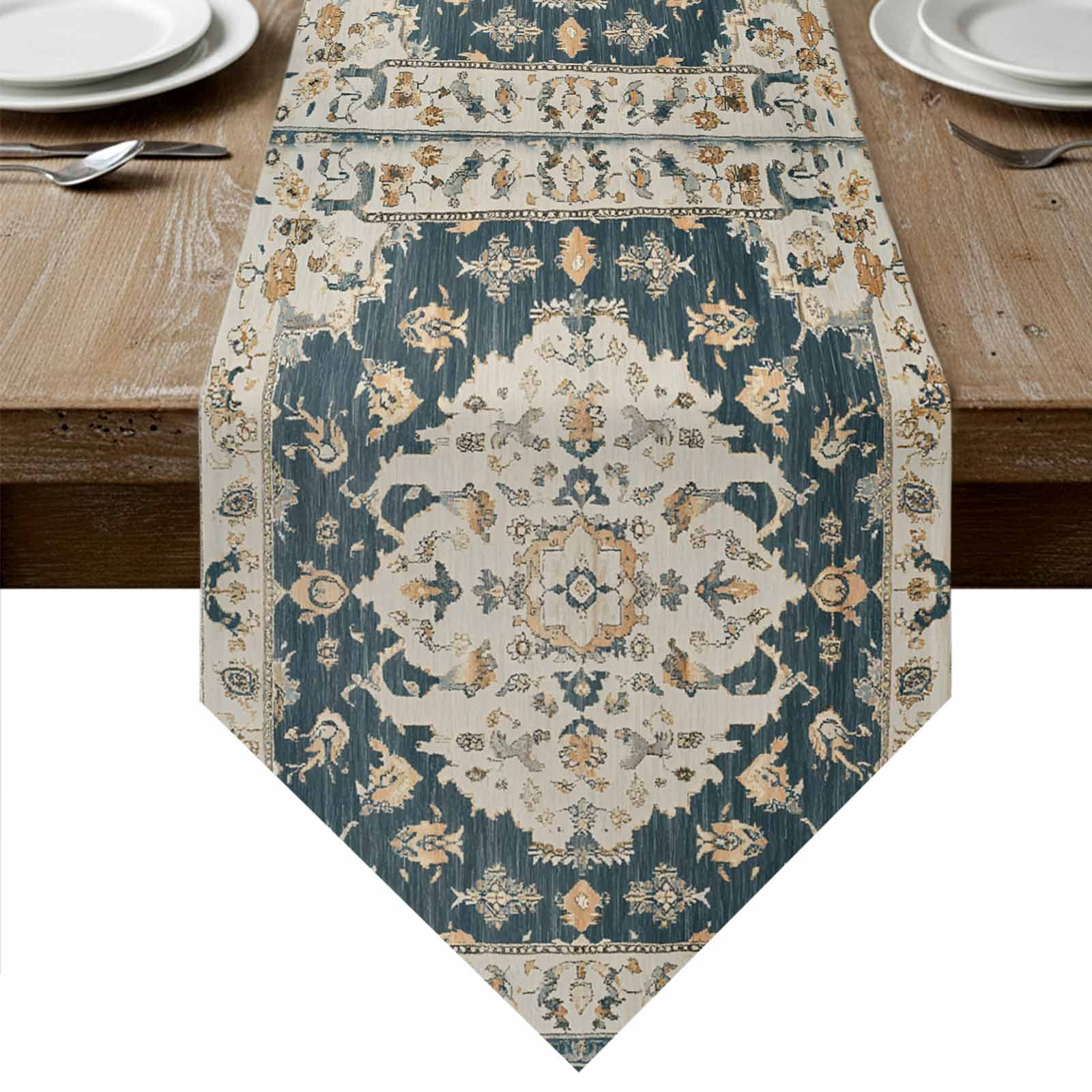 Southwestern Boho Table Runner Linen Burlap Table Runner 48 Inches Long ...