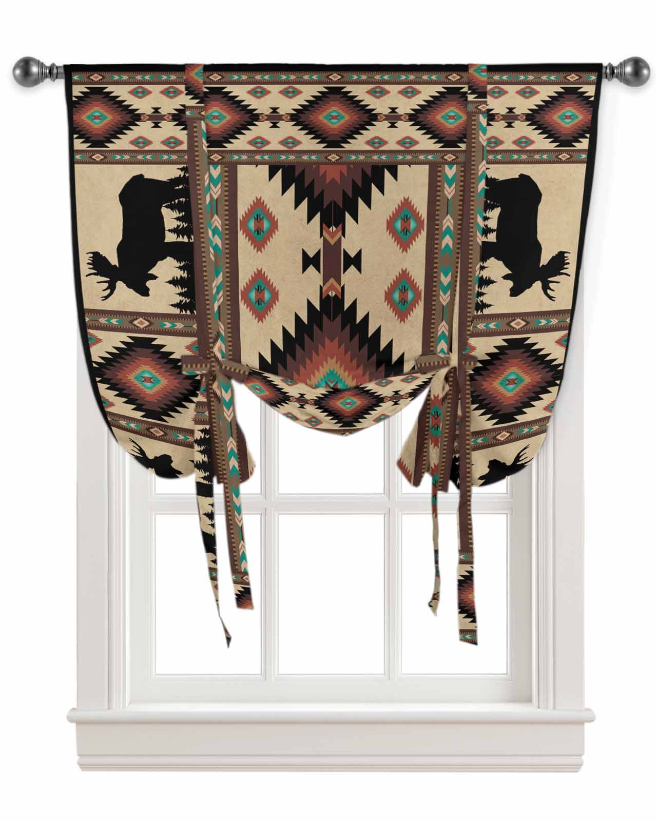 Southwestern Brown Tie Up Curtains for Kitchen Bathroom Bedroom Windows ...