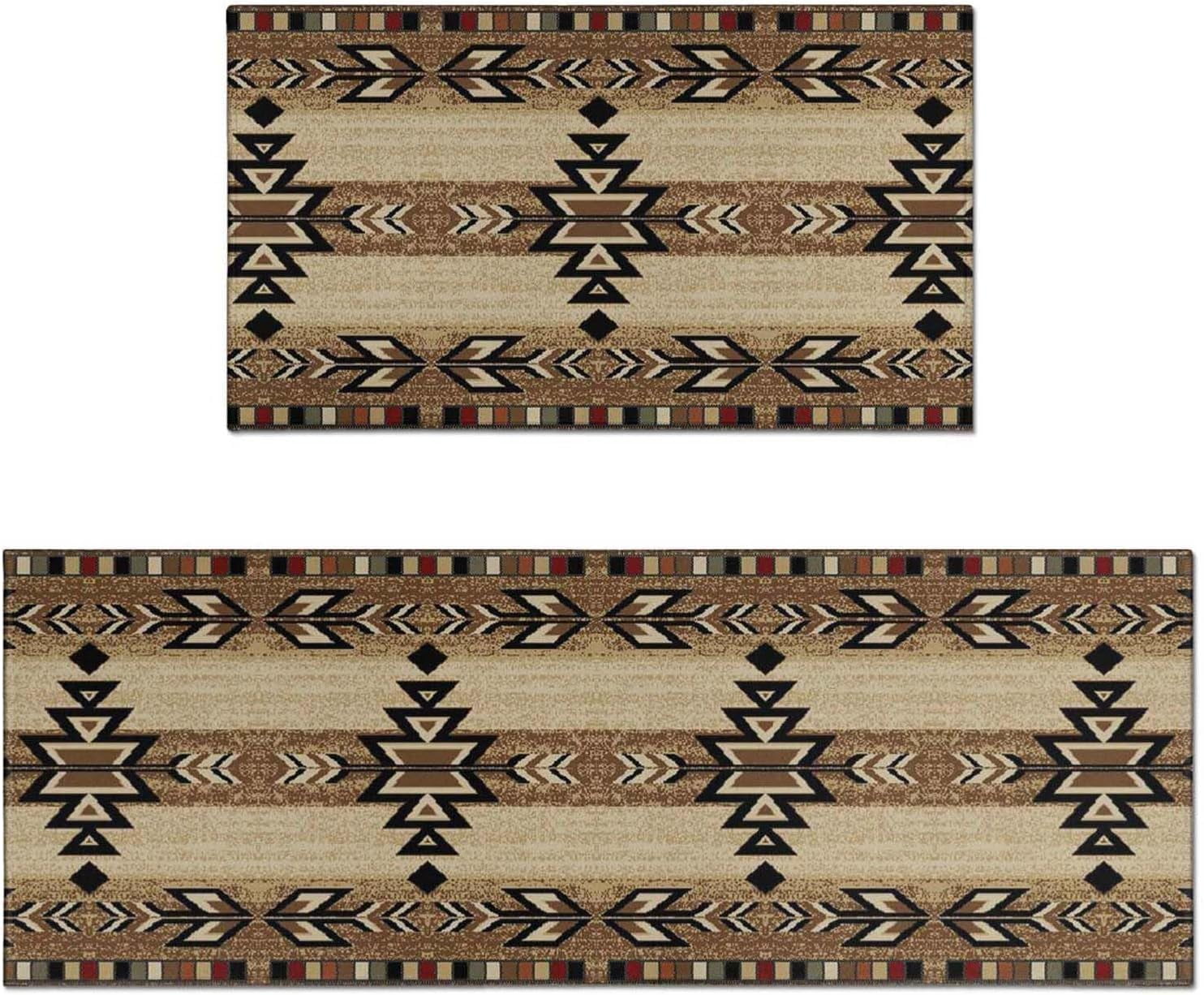Southwestern Country Tribe Kitchen Rugs and Mats Set of 2,Rio Grande ...