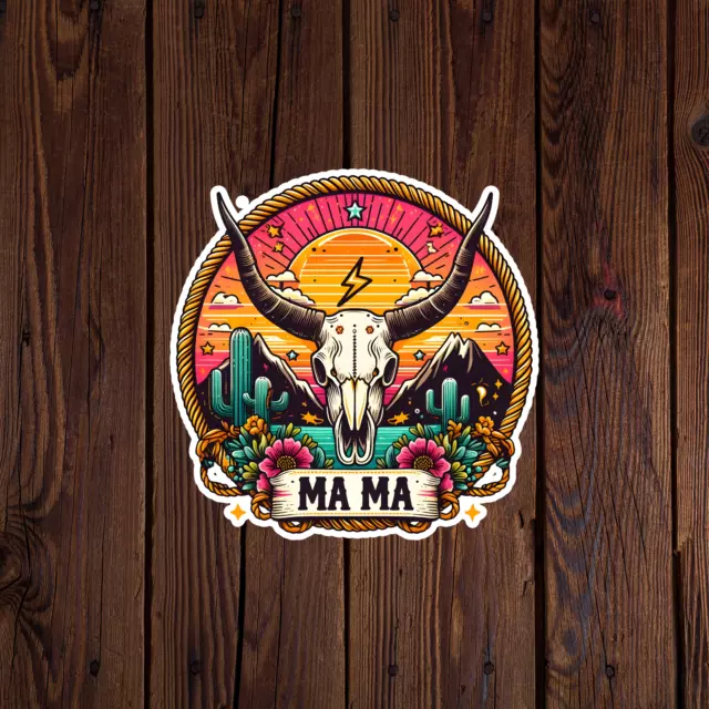 Southwestern Cowboy Sticker Long Horn Ma Ma Desert Sunset Cowgirl ...