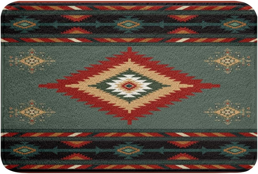 Southwestern Geometric Bath Mats for Bathroom 16"x24" Retro Exotic Boho ...