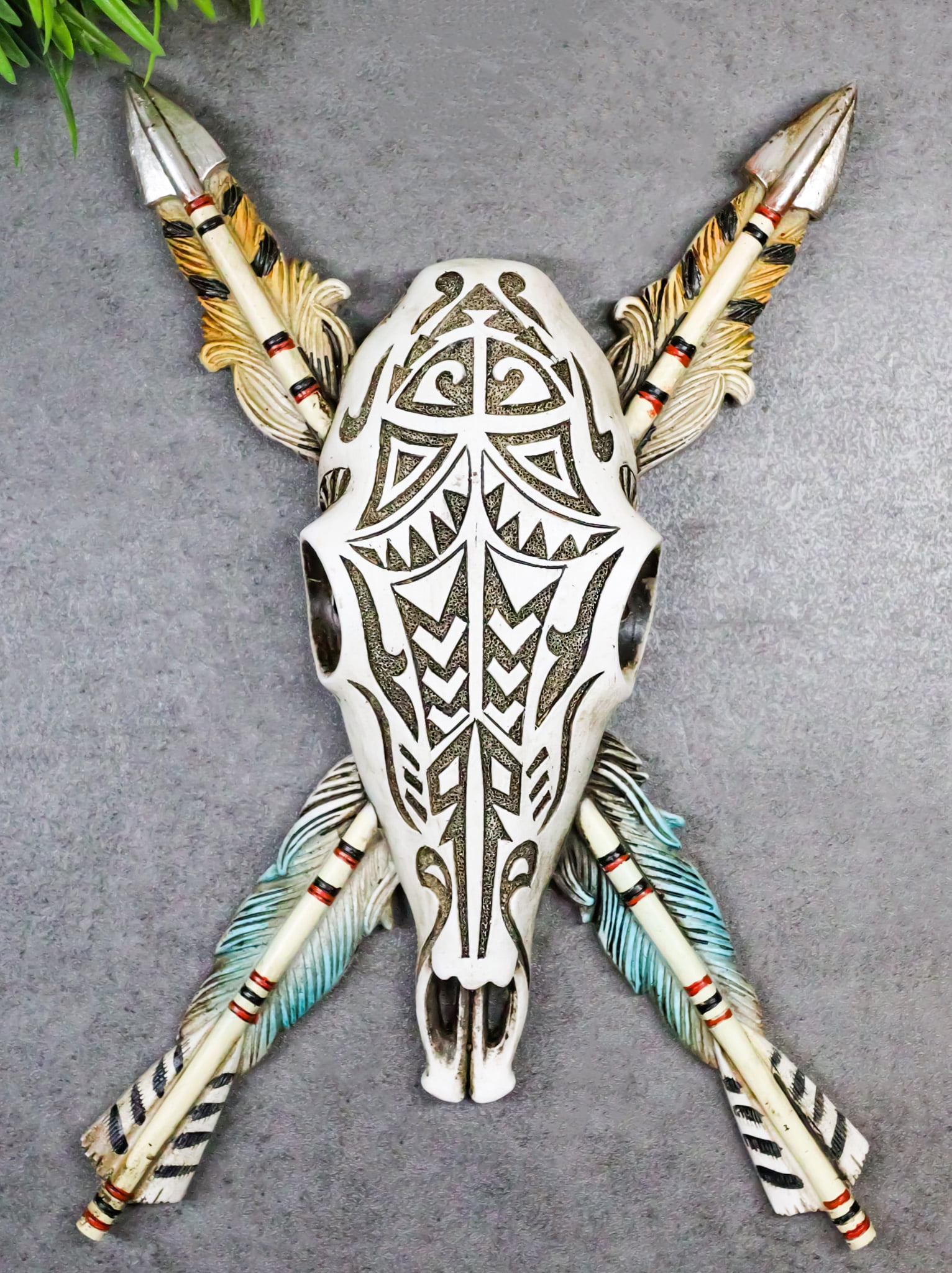 Southwestern Indian Tribal Tooled Tattoo Cow Skull And Crossed Arrows ...