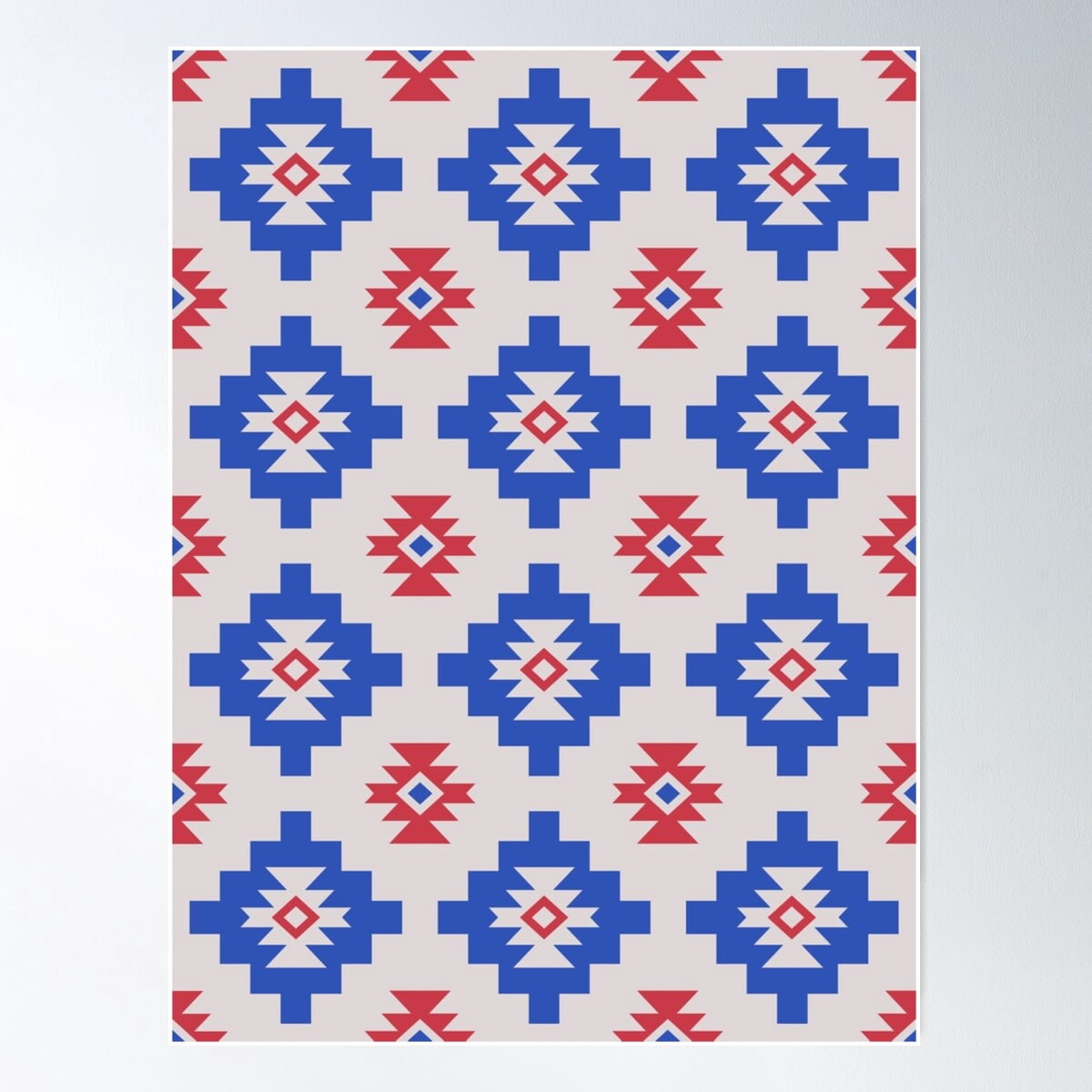 Southwestern Pattern Red And Blue Poster Wall Art, Modern Wall Decor ...