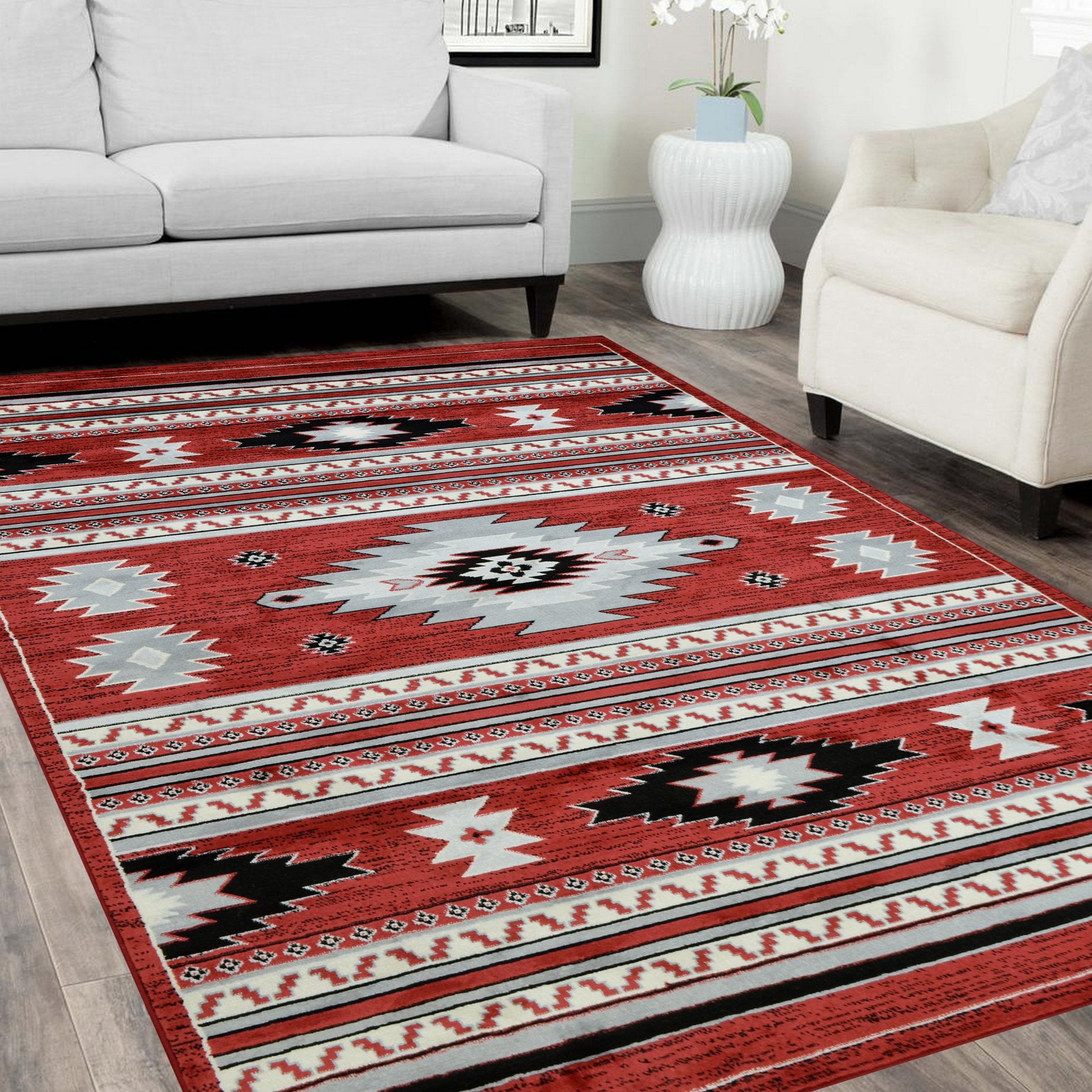 Southwestern Rugs/Luxury Livingroom Modern Soft/Smooth-Red/Silver/Gray ...