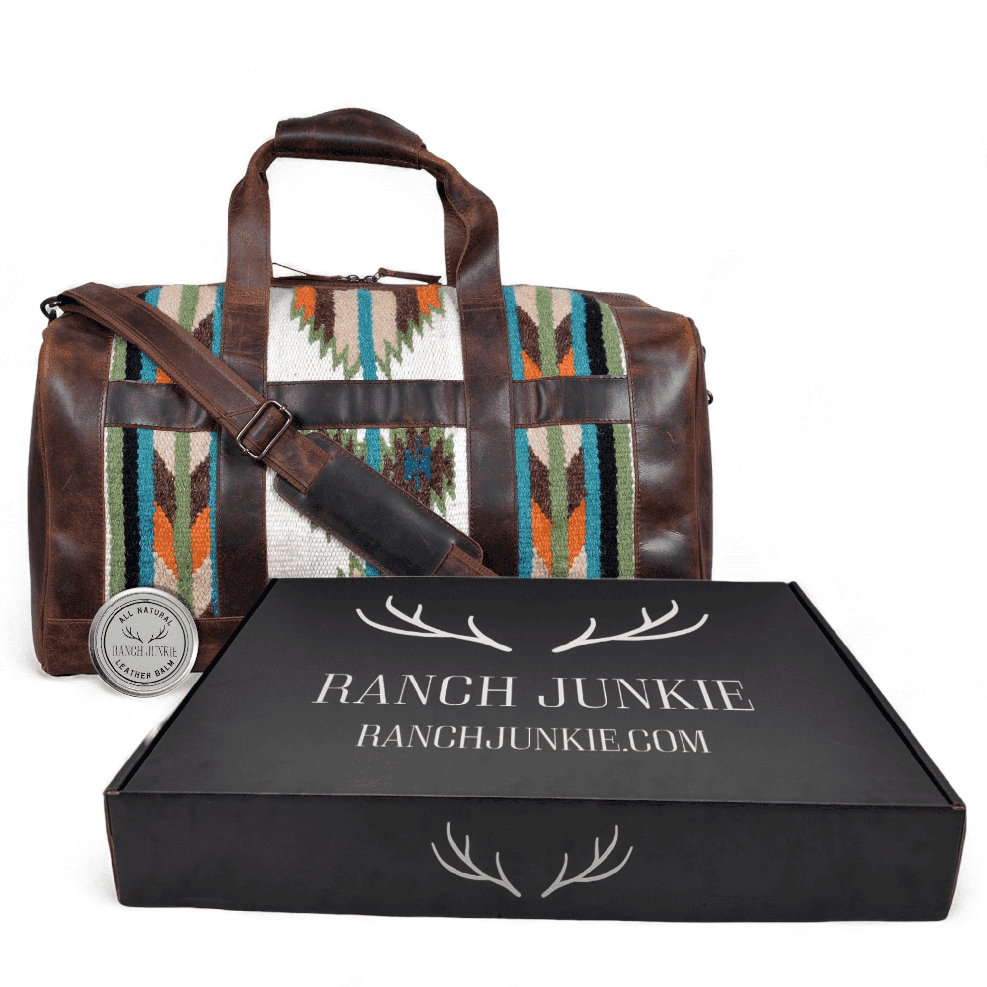 Southwestern Saddle Blanket Aztec Weekender Aspen Leather Duffel Bag ...