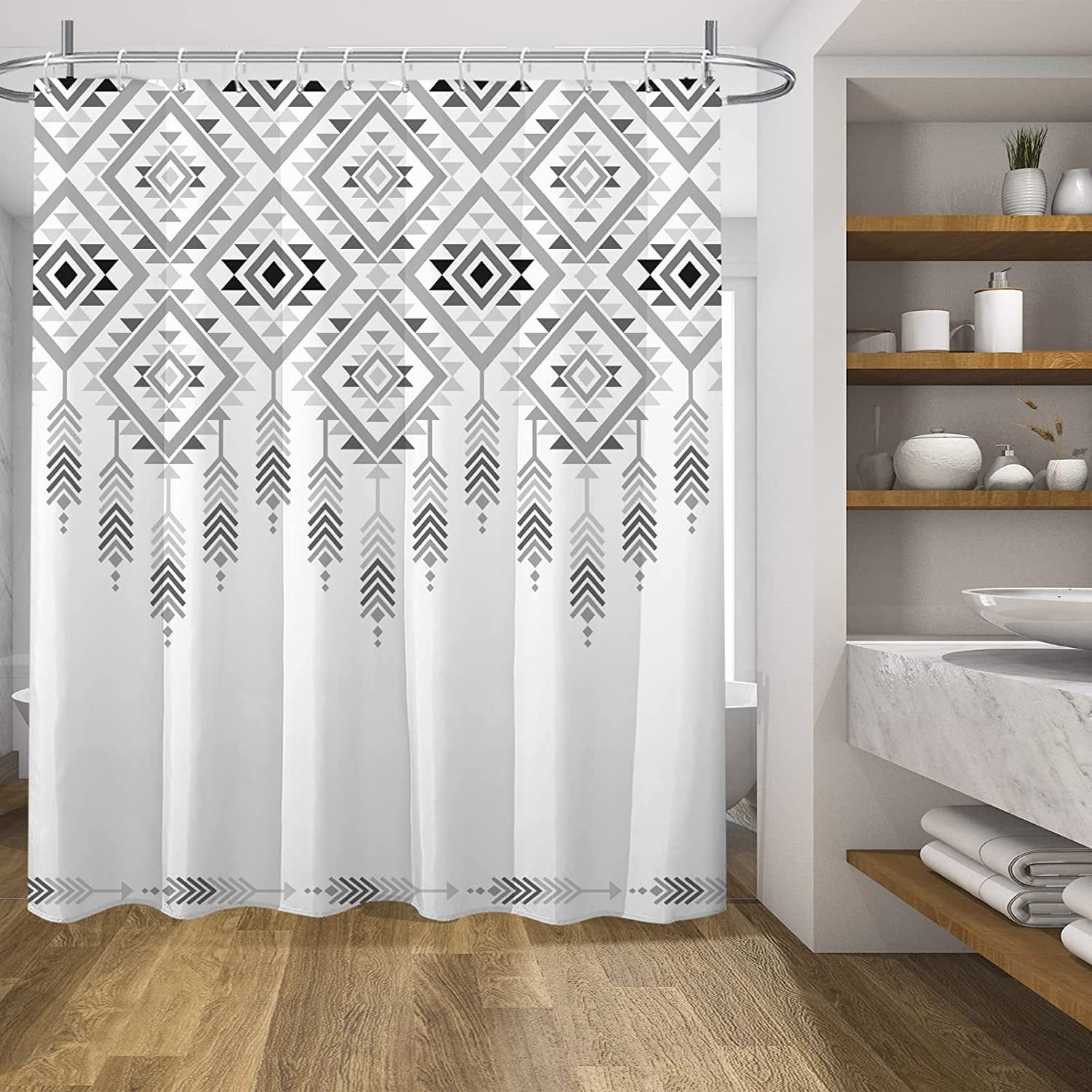 Southwestern Shower Curtain Grey White Aztec Shower Curtain for ...