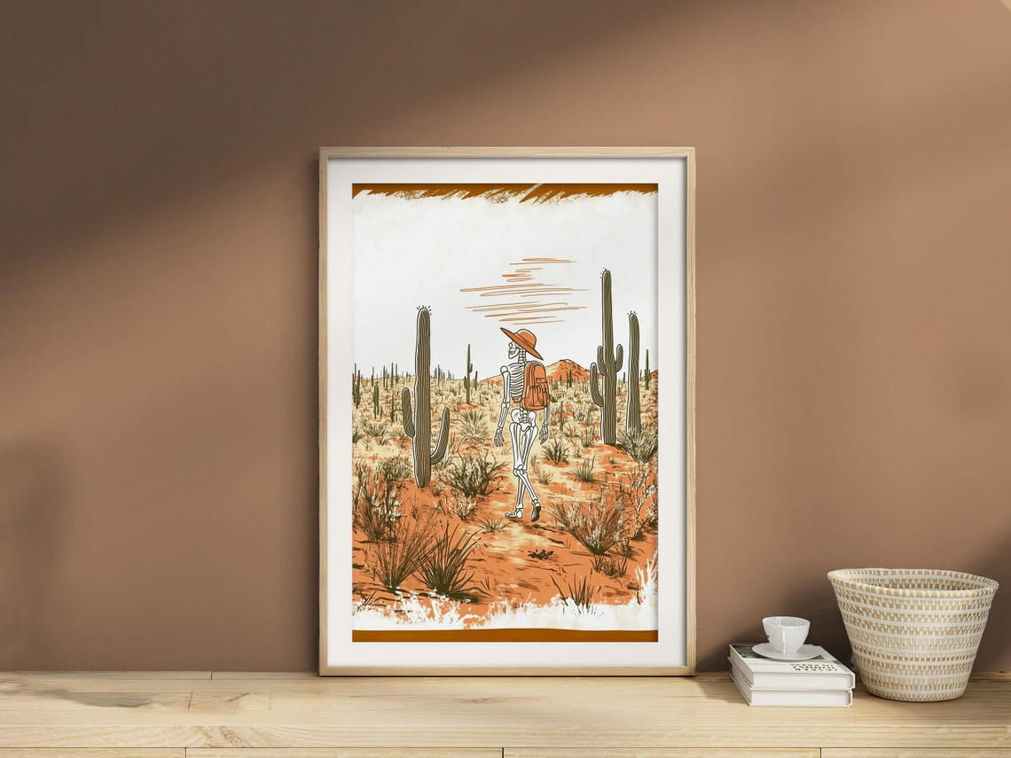 Southwestern Skeleton Cactus Wall Art Print - Walmart.com