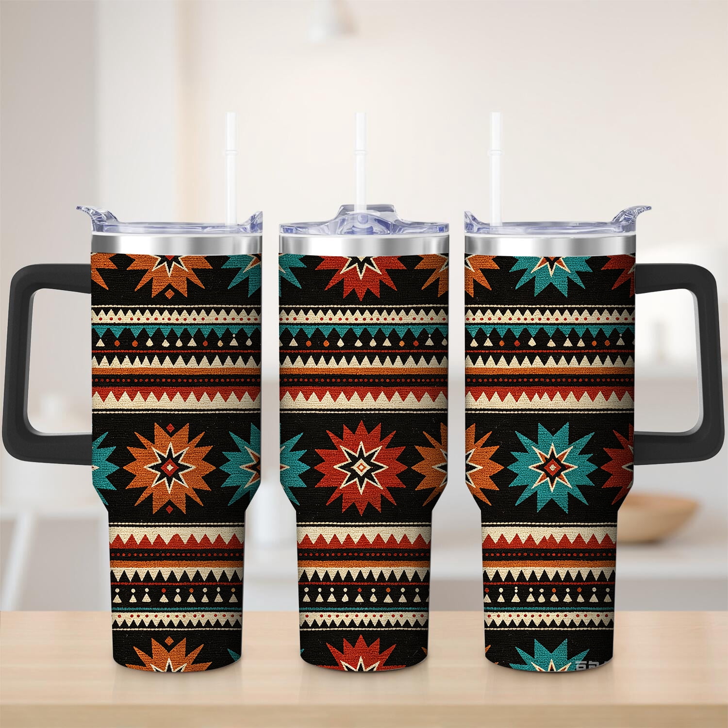 Southwestern Star Pattern Stainless Steel Insulation Mug with Lid and ...