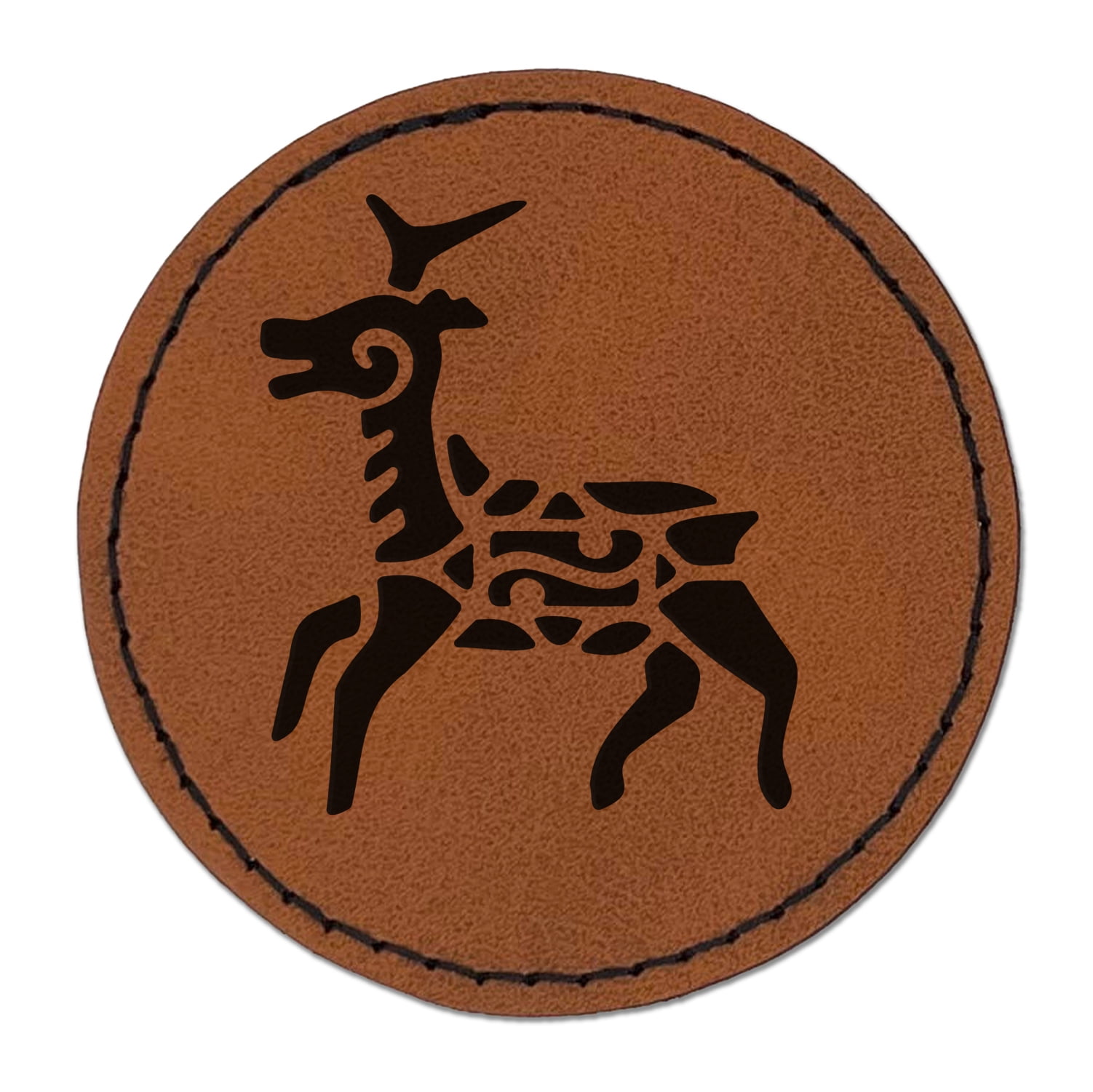 Southwestern Style Tribal Deer Antelope 2.5" Faux Leather Round ...