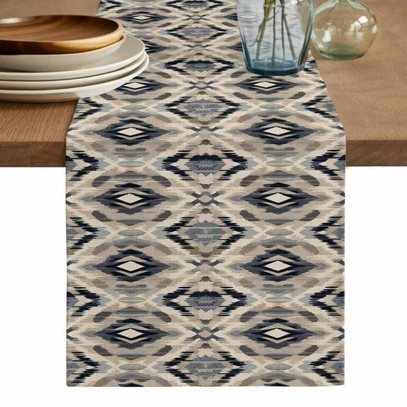 Southwestern Table Runner, Abstract Tribal Native Geometric Grey ...
