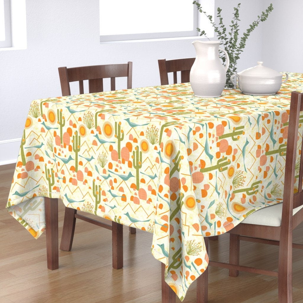 Southwestern Tablecloth - Roadrunners And Ocotillo - Mid Century Mod ...