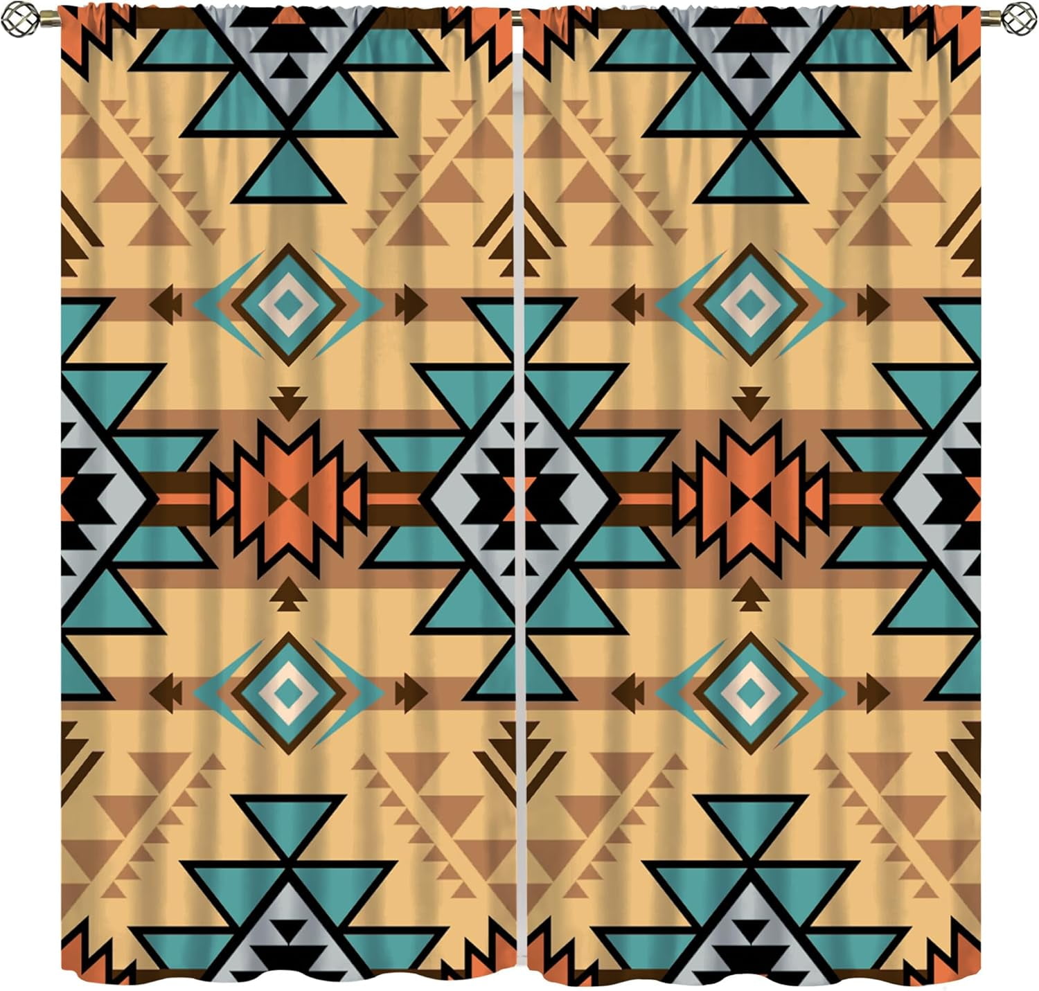 Southwestern Tribal Aztec Curtains, American Native Ethnic Geometric ...
