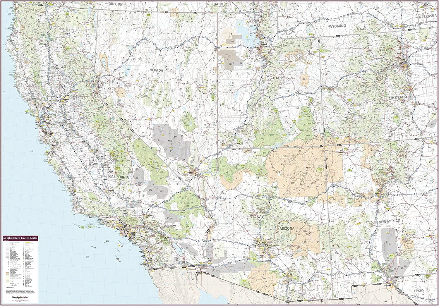 Southwestern United States Wall Map - 60" x 42" Paper - Walmart.com