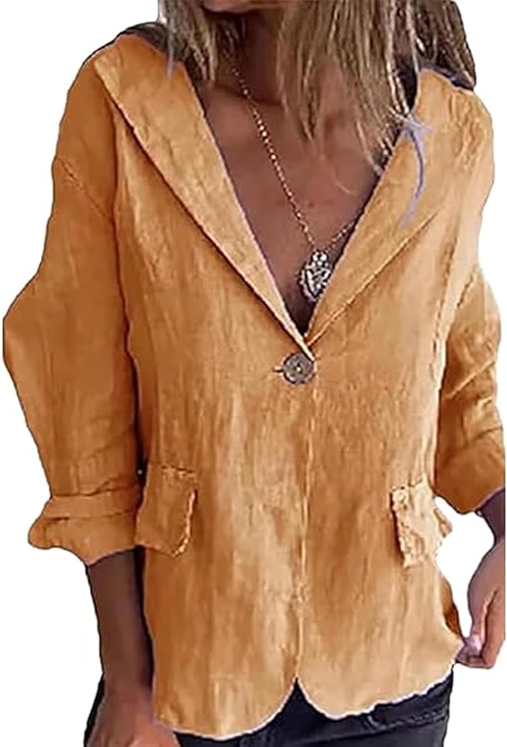 Southwestm Cotton and Linen Casual Lapel Single-Button Thin Coat, Loose ...