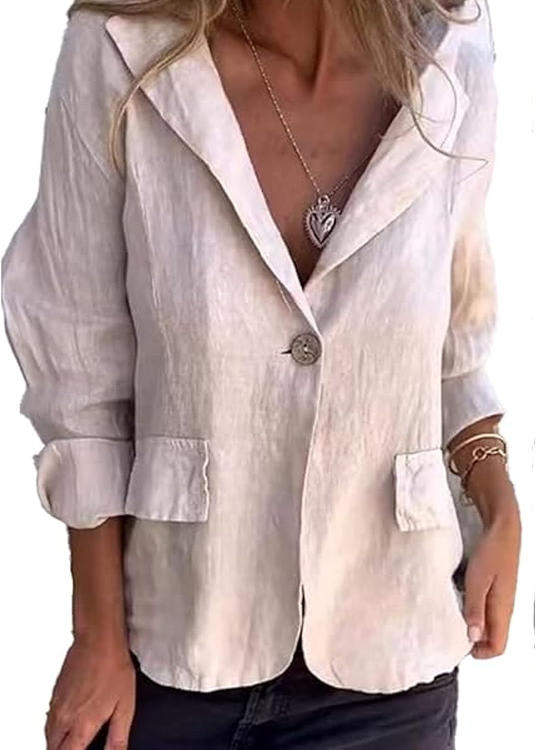 Southwestm Cotton and Linen Casual Lapel Single-Button Thin Coat, Loose ...