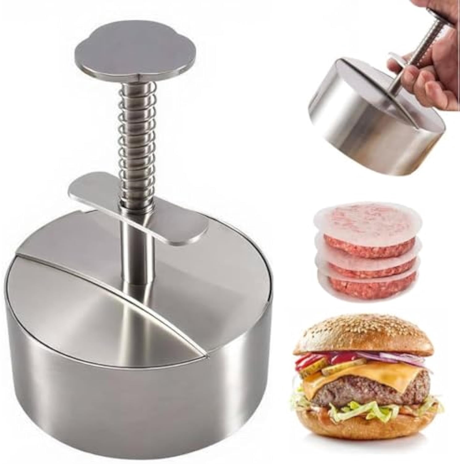 Southwestm Manual Meat Press for Hamburger Patties, 304 Stainless Steel ...