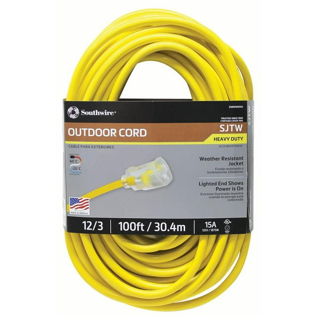 Southwire 100ft Waterproof Electrical Extension Cord, 15 Amp, Heavy ...
