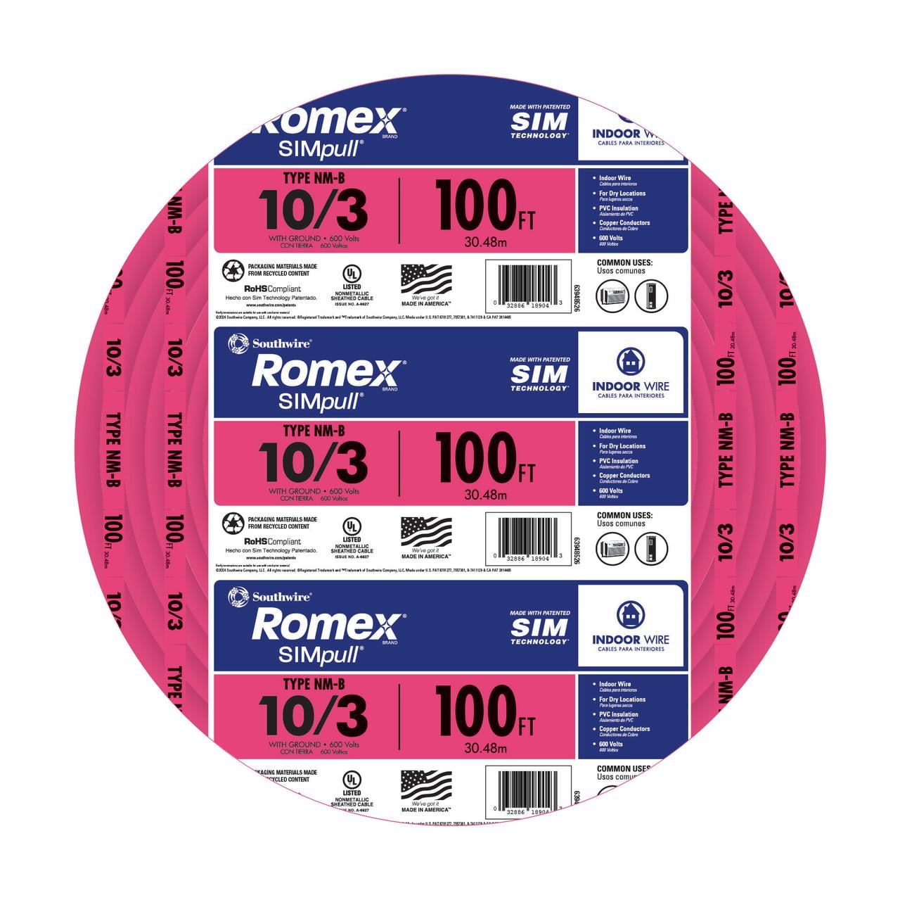 Southwire 100 ft. 10-3G NM-B Copper Building Wire, Pink - Walmart.com