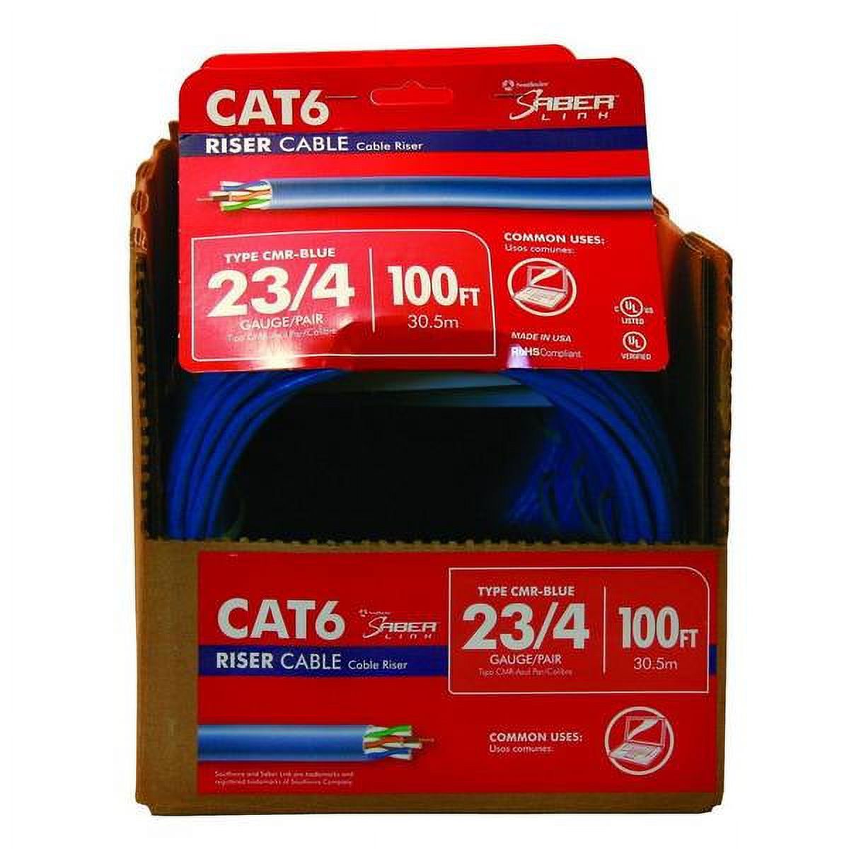 Southwire 100 ft. Blue 23/4 Solid CU CAT6 CMR (Riser) Data Cable ...