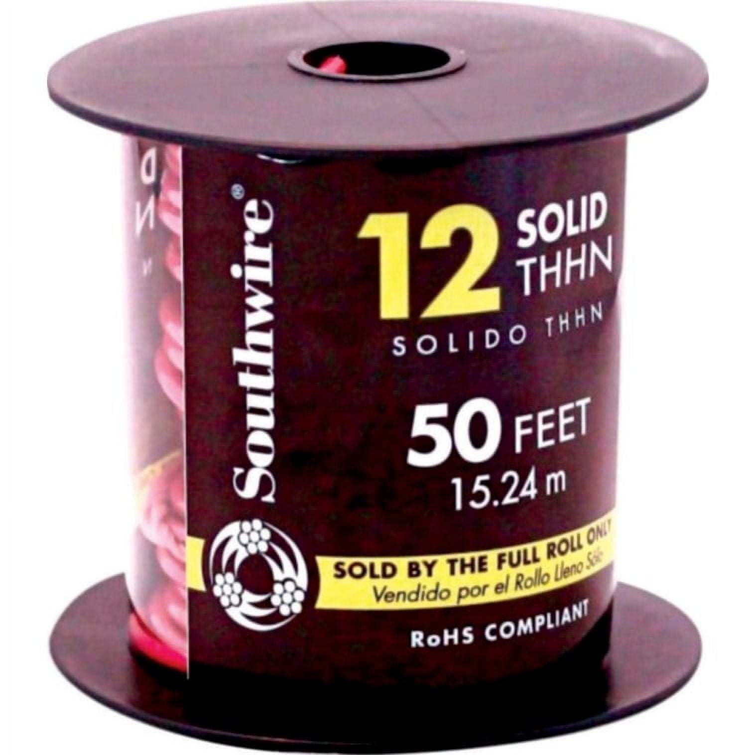 Southwire 11589937 Solid THHN Building Wire, 12 Gauge, Red, 50 ...