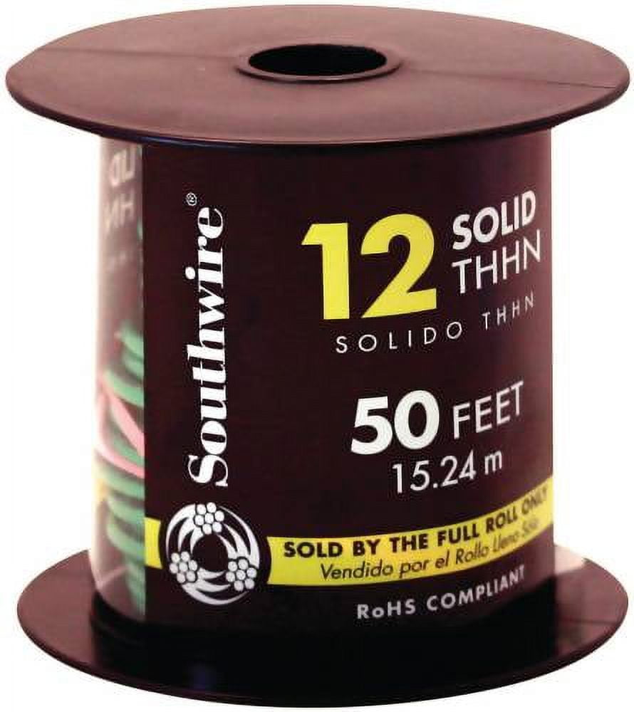 Southwire 11591537 Solid THHN Building Wire, 12 Gauge, Green, 50 ...