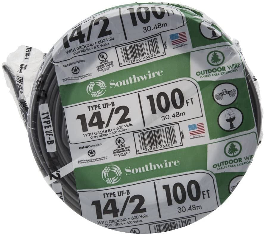 Southwire 13054226 14/2WG UF Wire 100-Foot, Approved for Direct Burial ...