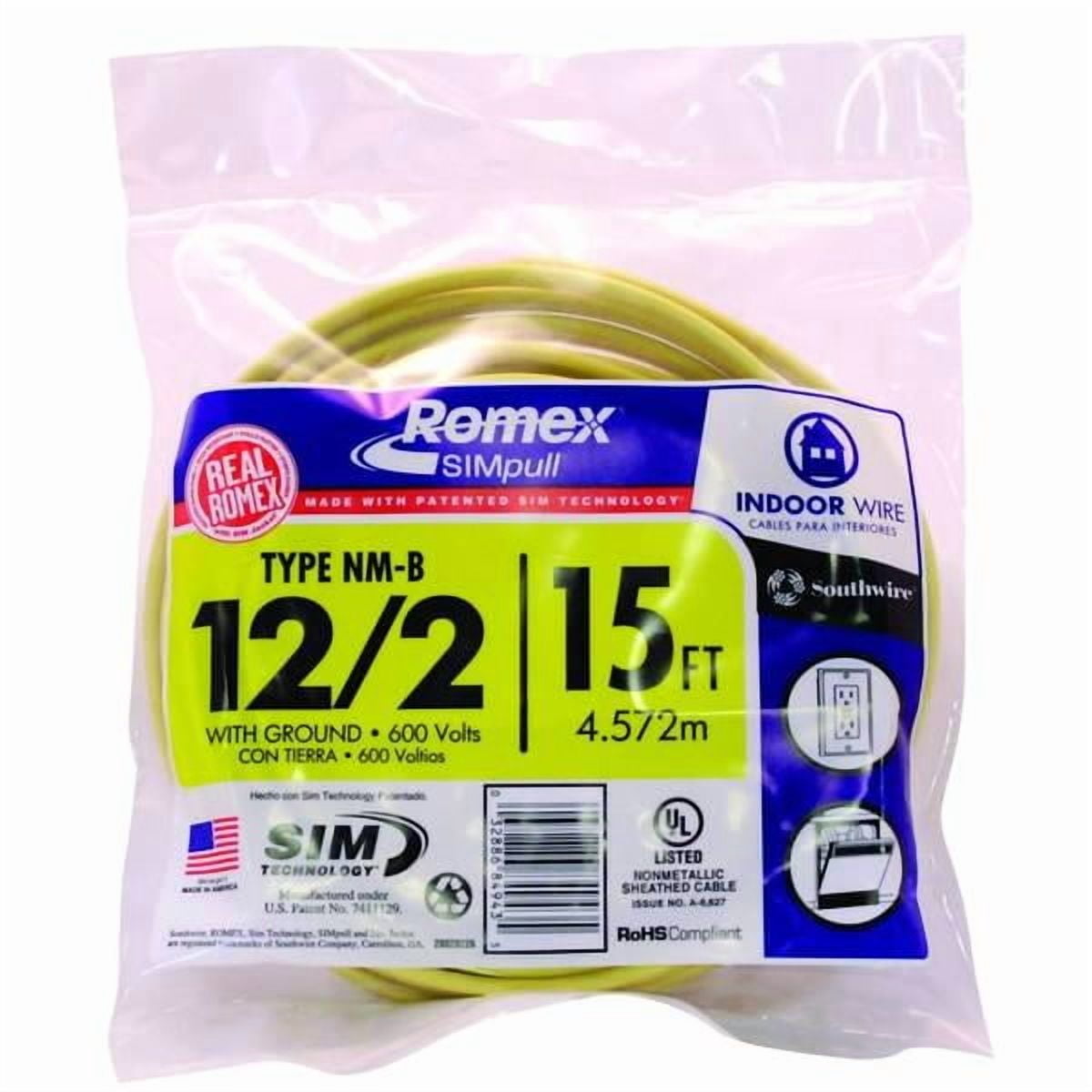 Southwire 15 ft. 12/2 Solid Romex SIMpull CU NM-B W/G Wire - Walmart ...