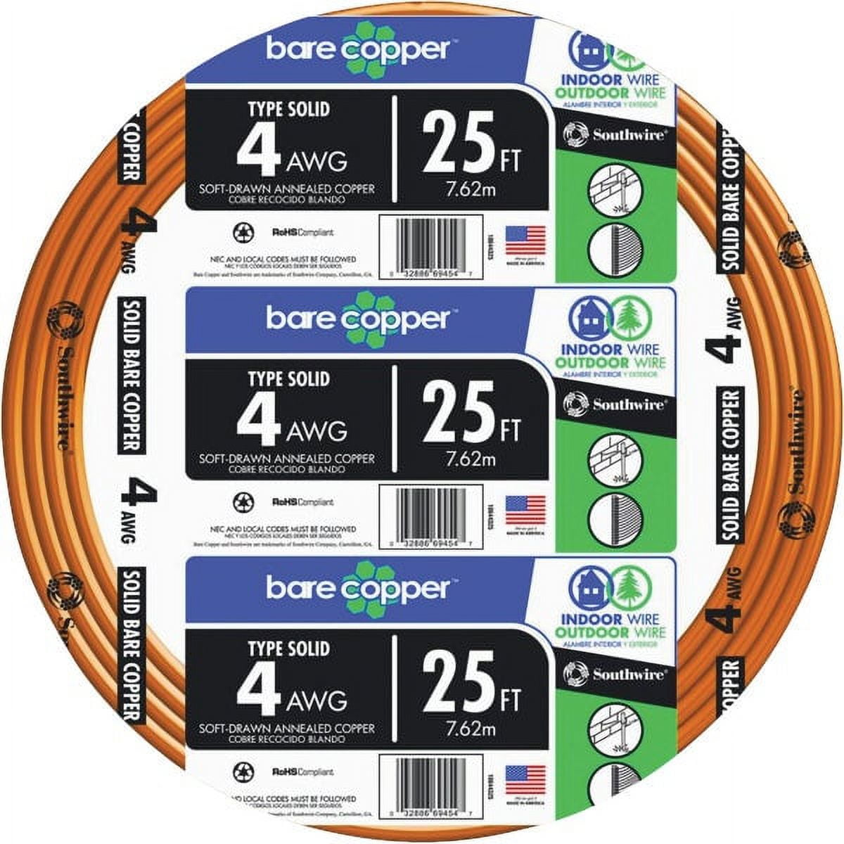 Southwire 25 Ft. 4AWG Solid Bare Ground Electrical Wire - Walmart.com