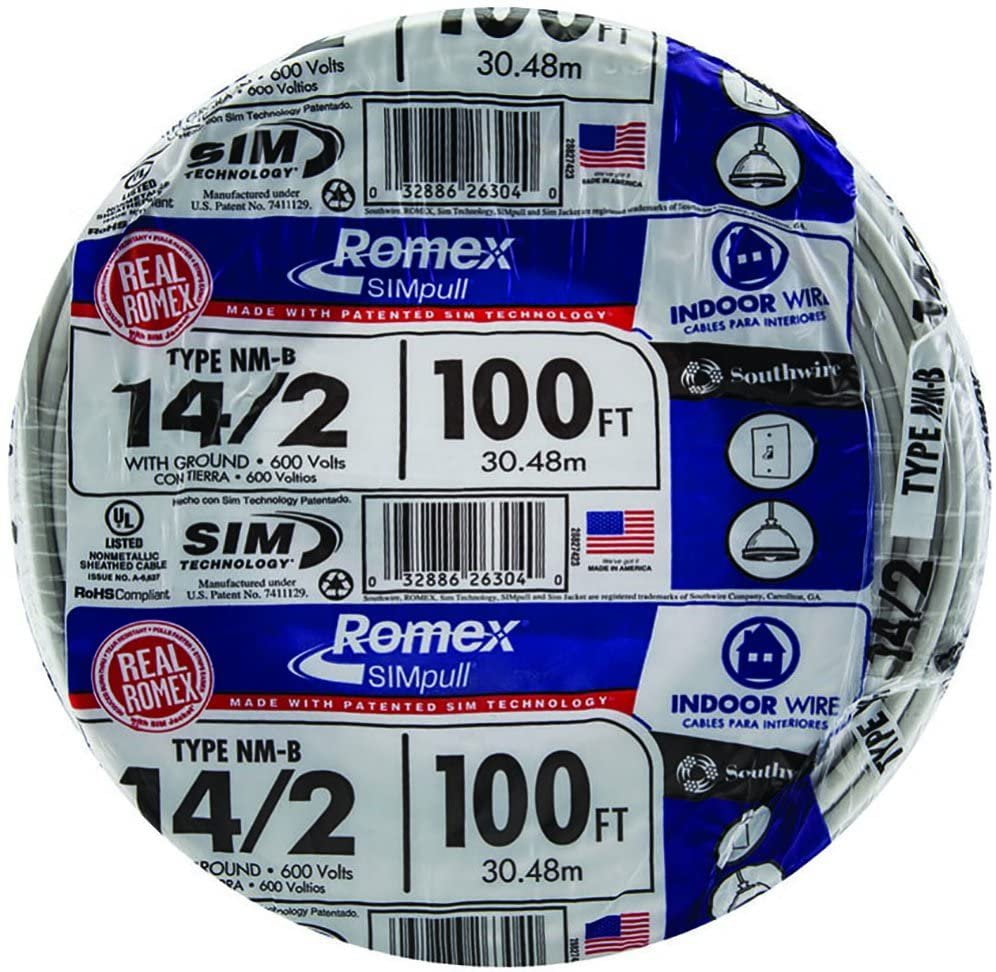 Southwire 28827423 100' 14/2 with ground Romex brand SIMpull ...