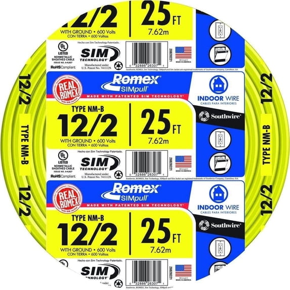 Southwire House Electric Cable, 25' 12/2 with Ground, SIMpull NM-B ...
