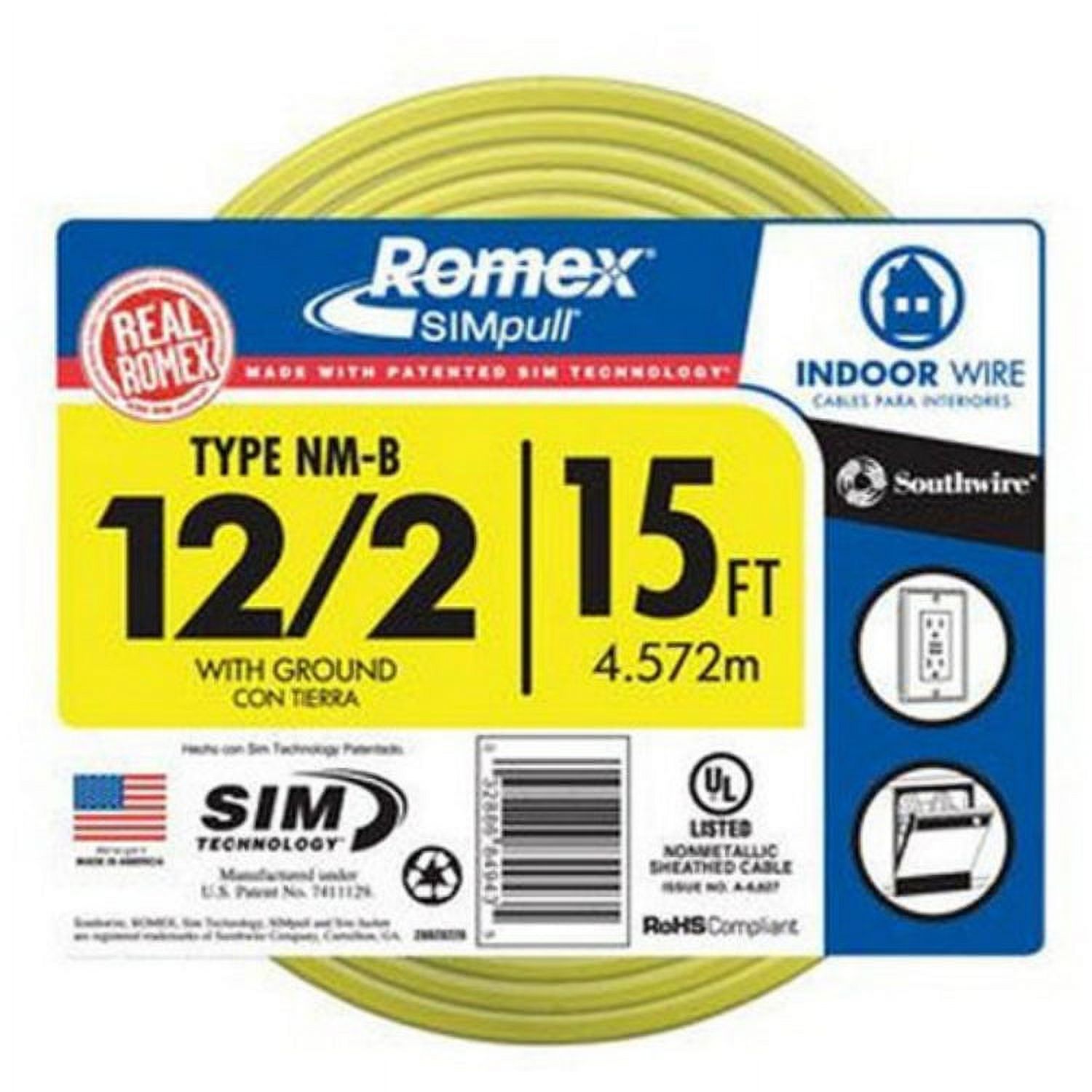 Southwire 28828226 Romex Non-Metallic Sheathed Cable w/Ground, 12/2 ...