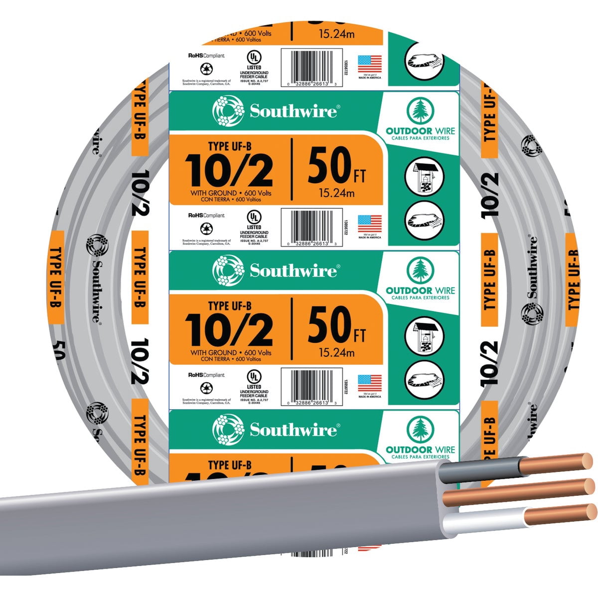 Southwire 50 Ft. 10 AWG 2-Conductor UFW/G Electrical Wire 13056722 ...