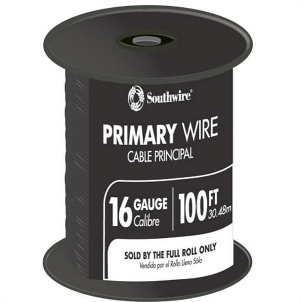 Southwire 55666623 100' Black Primary Wire 16-Gauge Bulk Spool ...