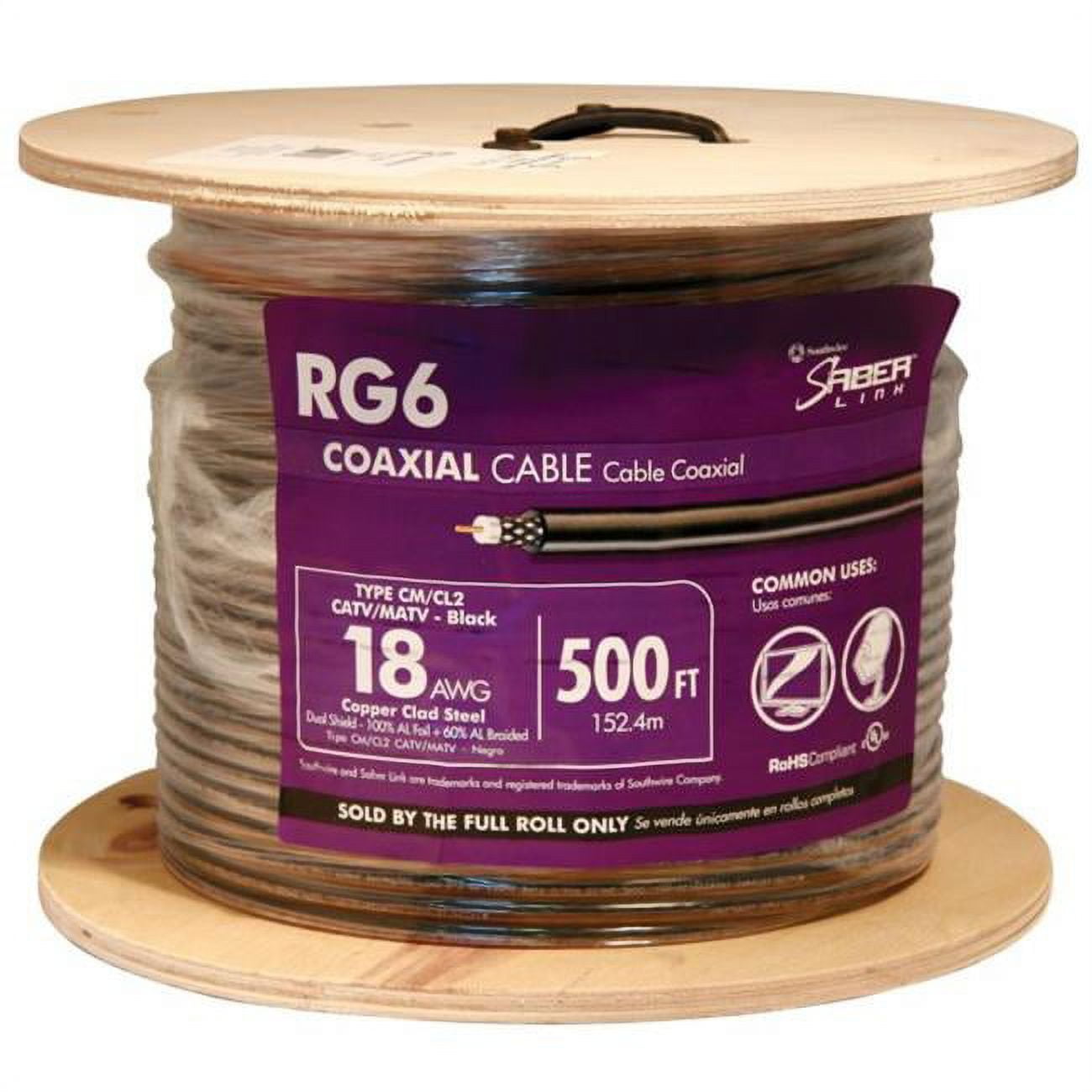 Southwire 56918245 500 ft. RG6 Coaxial Cable, Black - Walmart.com