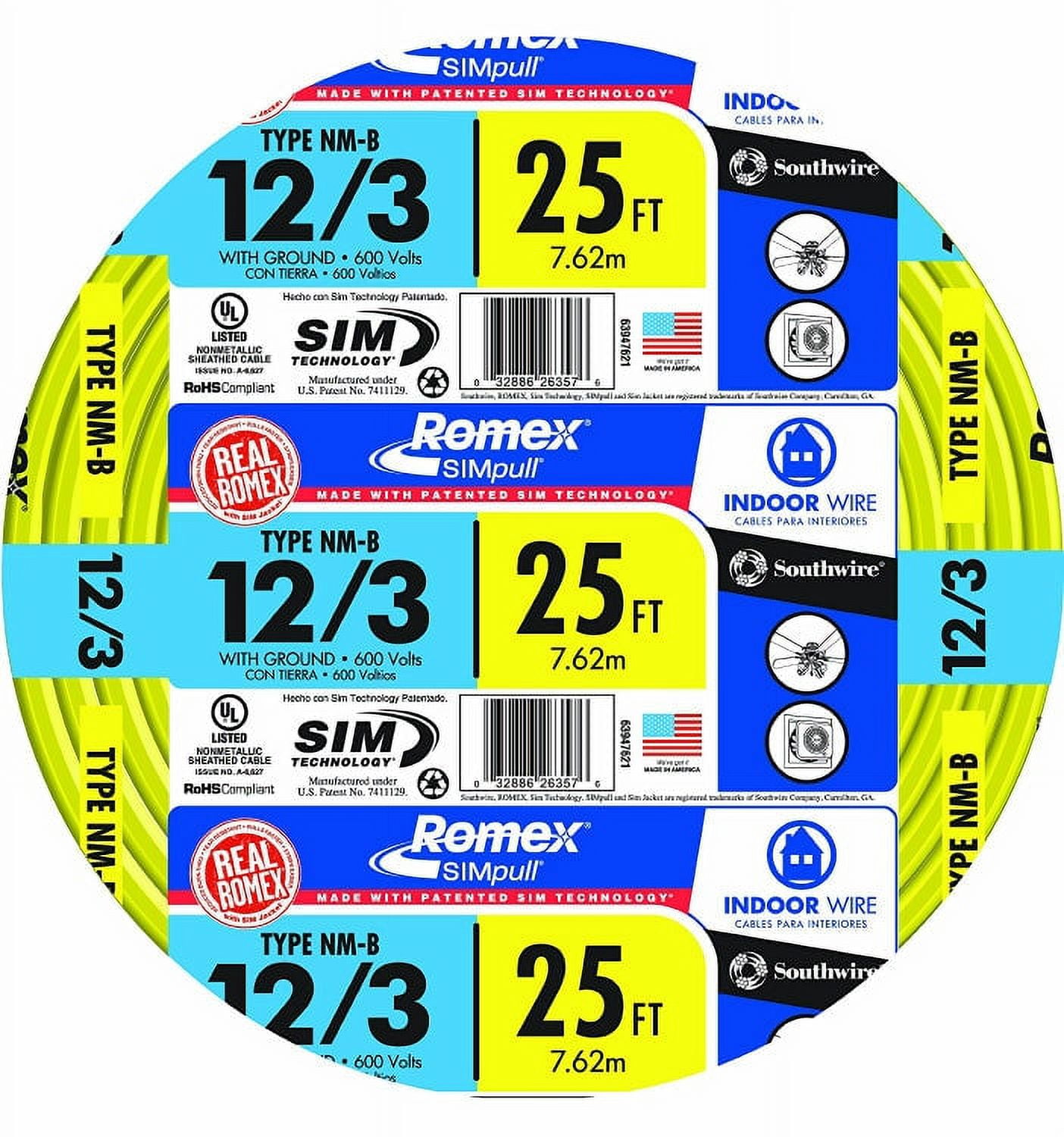 Southwire 63947621 Romex Non-Metallic Sheathed Cable, Copper, 25', Each ...