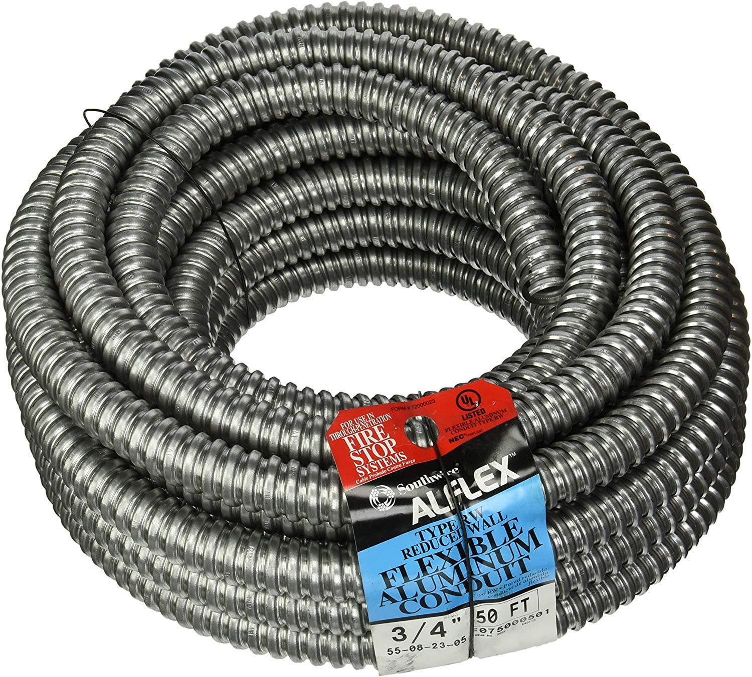 Southwire Alflex FO7500050M Flexible Conduit, 3/4 in, 50 ft L, Aluminum ...