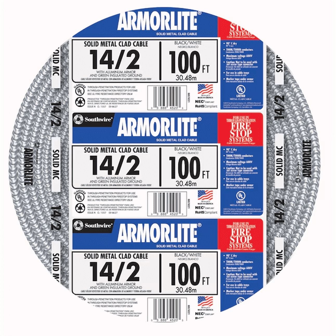 Southwire Armorlite 100-ft 14 / 2 Solid Aluminum MC (Metal Clad) Cab ...